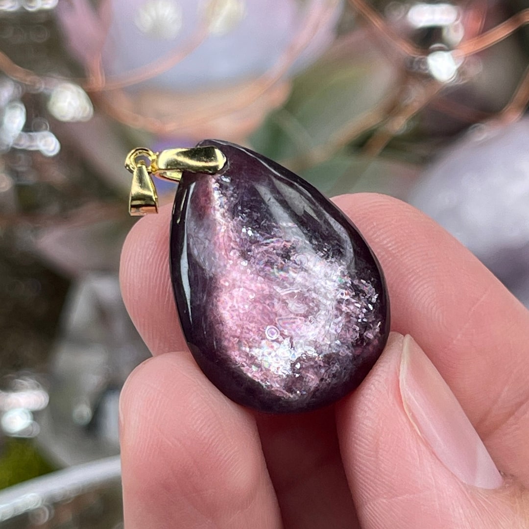 Gem Lepidolite Tear Drop Purple Mica Crystal Gold Charm Stone Purple ...