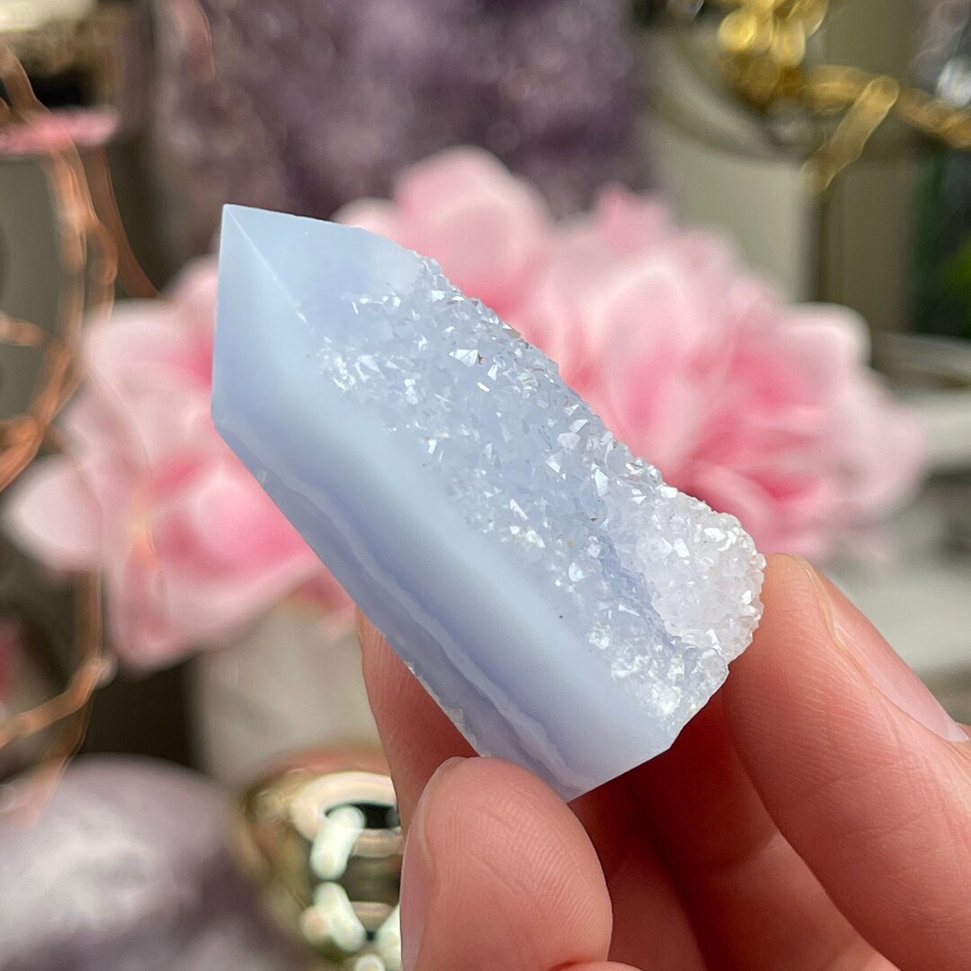 Blue Lace Agate Druzy Tower Blue Chalcedony Druze Point Lace Agate ...