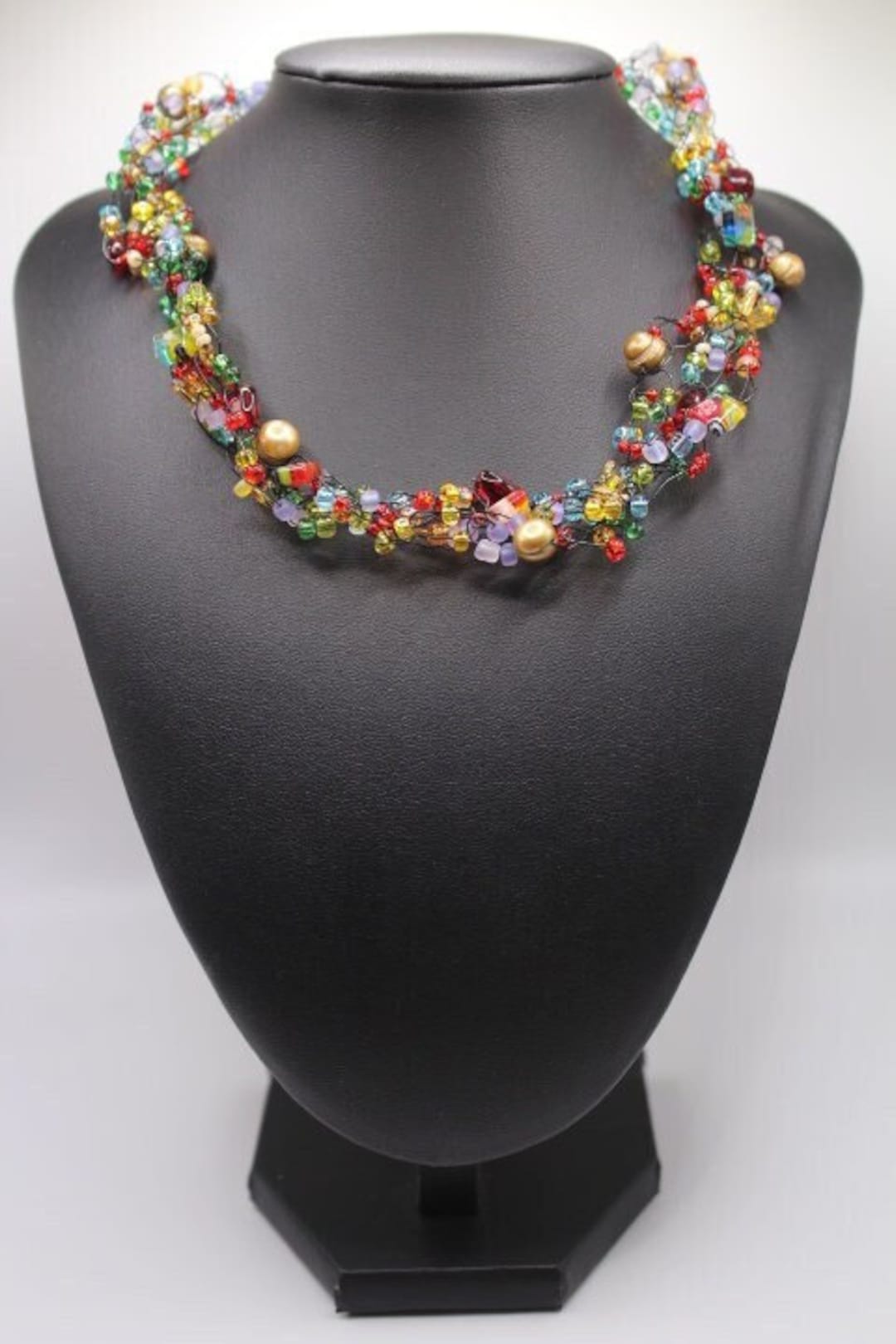 Vintage Black Wire and Multi-colored Bead Necklace - Etsy