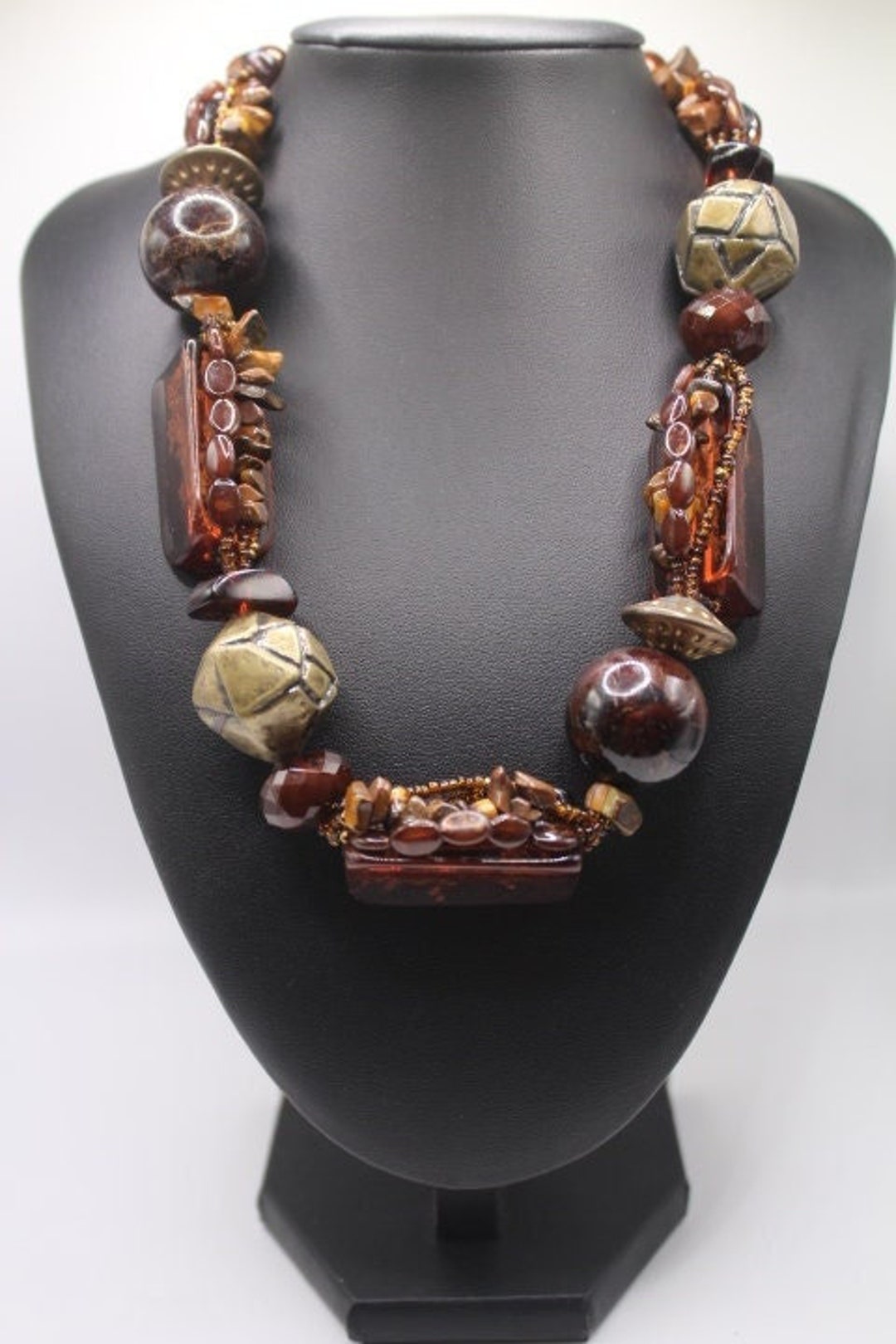 Vintage Earthy Resin-encased Floral Chunky Beaded Necklace - Etsy