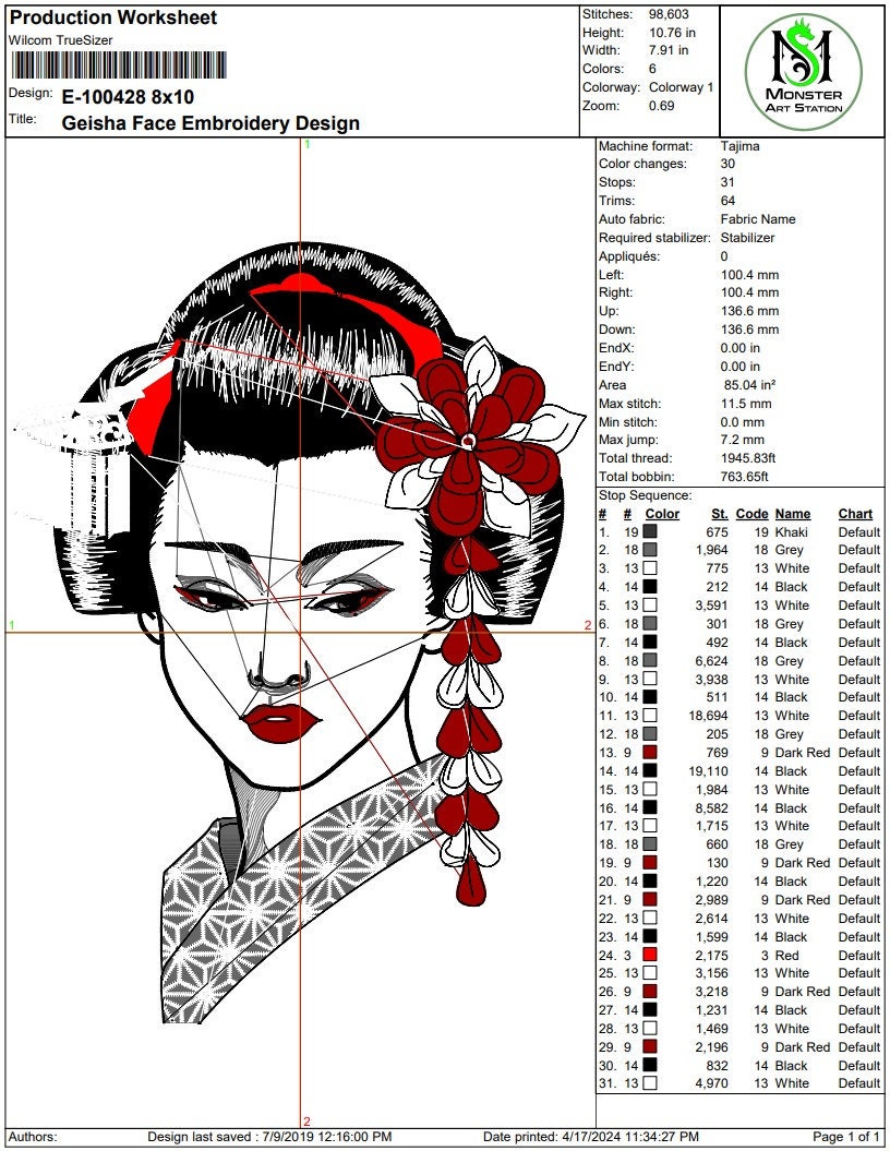 Japanese Geisha Face Machine Embroidery Design Japanese Geisha Face ...