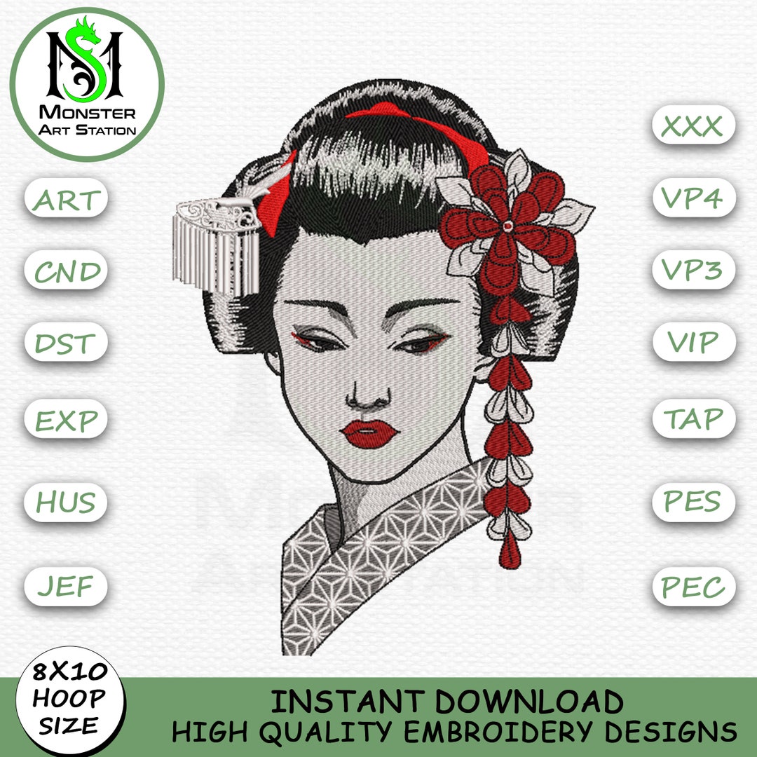 Japanese Geisha Face Machine Embroidery Design Japanese Geisha Face ...