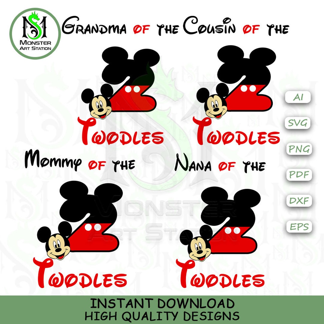 Grandma Twodles Svg, Bundle Family Svg, Mickey Mouse Vector Svg, Gift Svg, Cousins Vector Svg ...