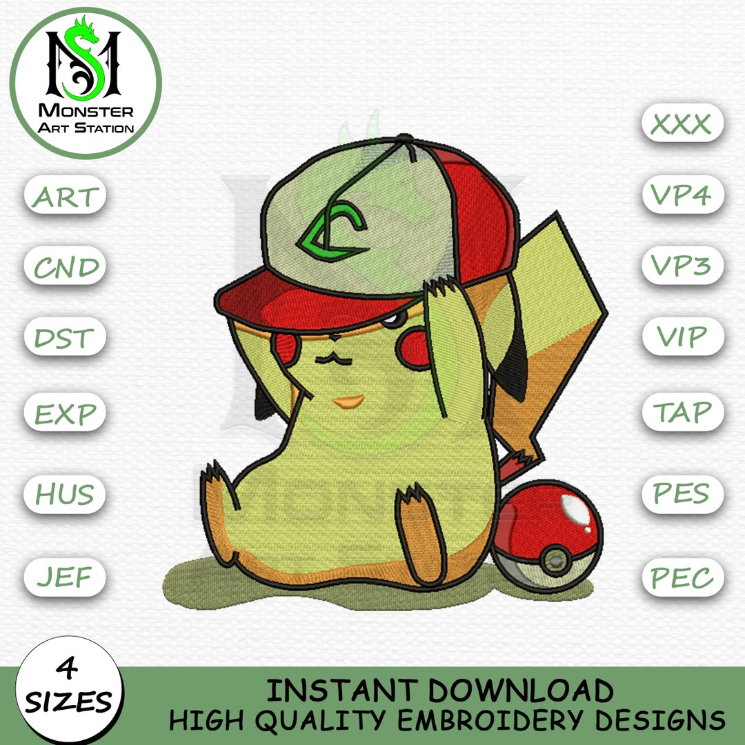 Cute Pikachu Machine Embroidery Design Pikachu Digitizing Embroidery 4 ...