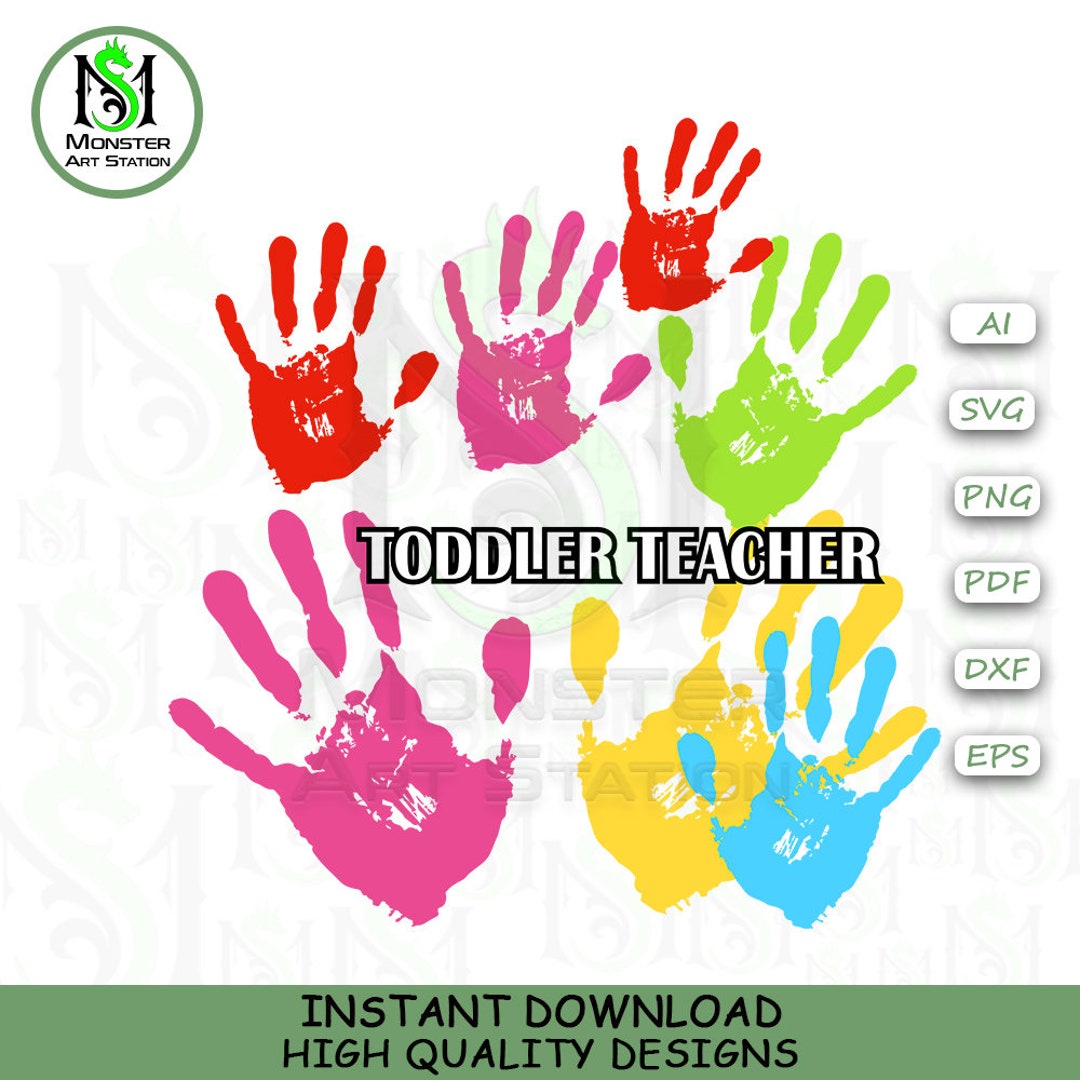 Toddler Teacher Design Vector Svg, Colorful Hands Design Svg, Kids ...