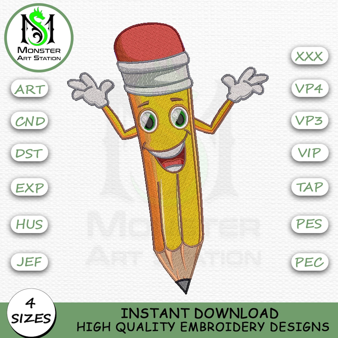 Cartoon Pencil Machine Embroidery Design Pencil Embroidery Digitizing 4 ...
