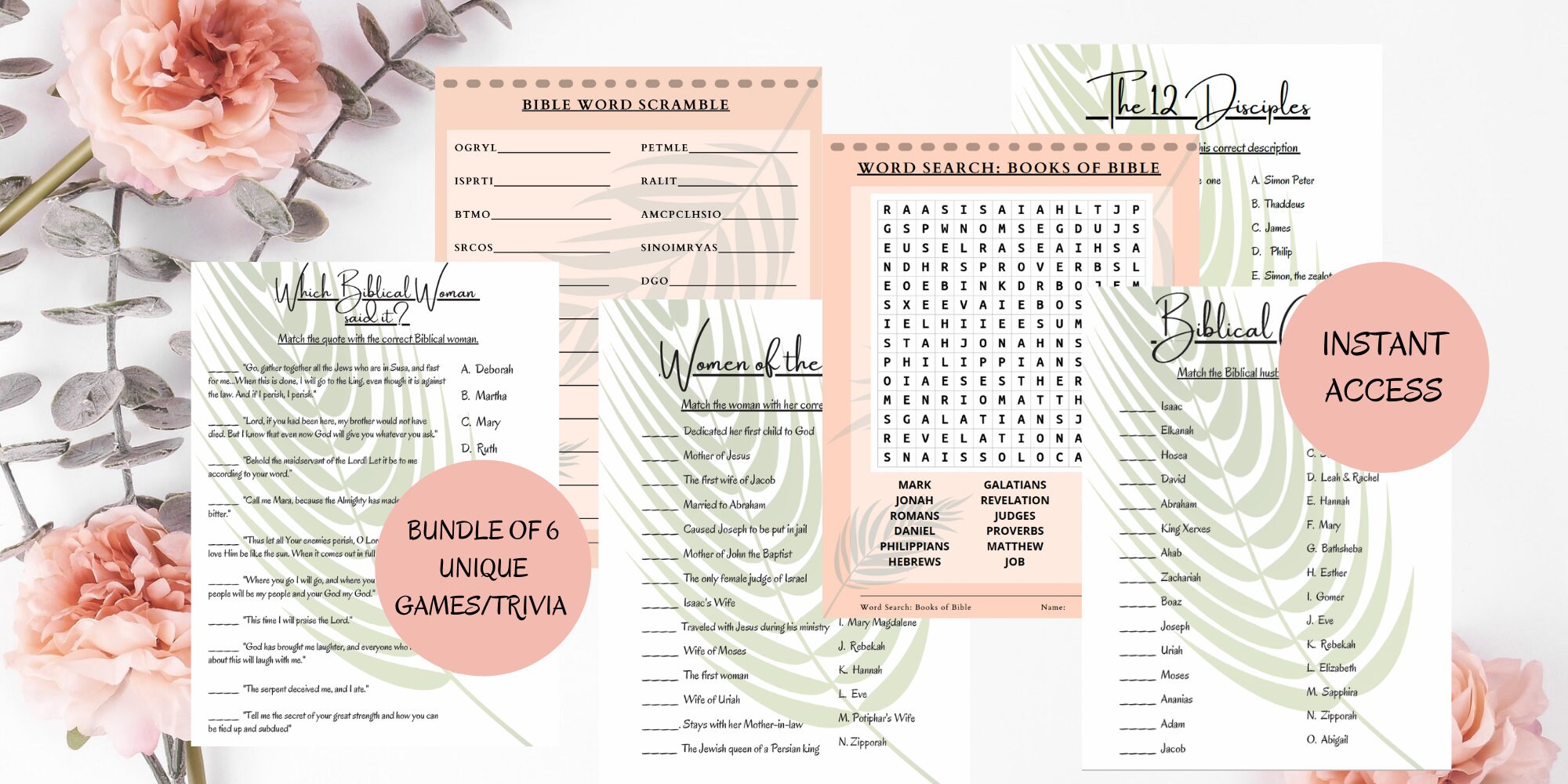 BIBLE BUNDLE GAMES - Trivia/word Search/unscramble - Bible Study ...