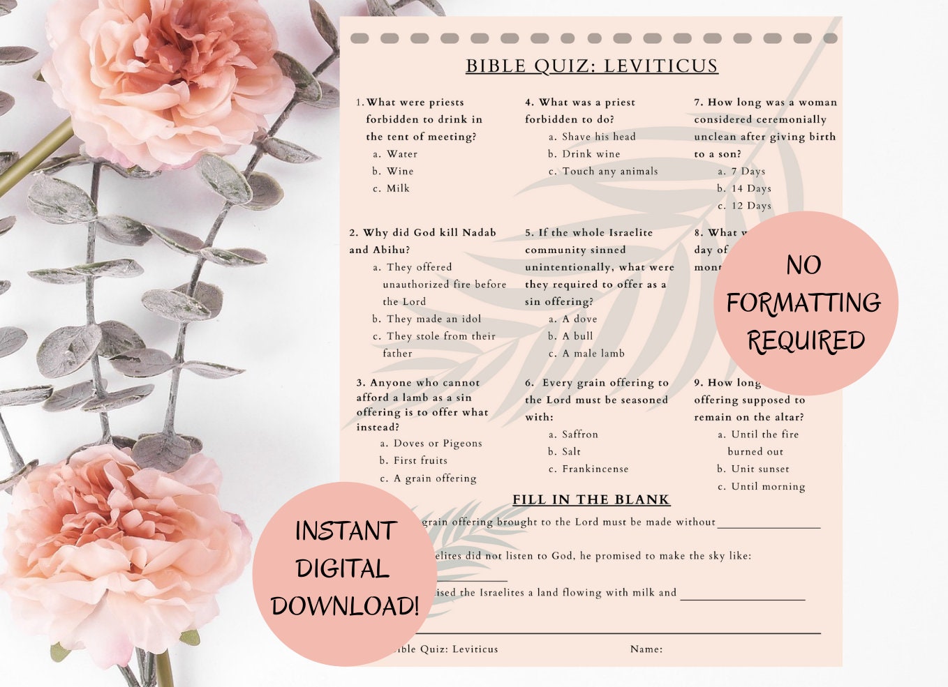 BOOKS of the BIBLE - LEVITICUS Quiz - Bible Study - Bible Class ...