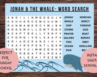 Jonah and the Whale Word Search - Etsy