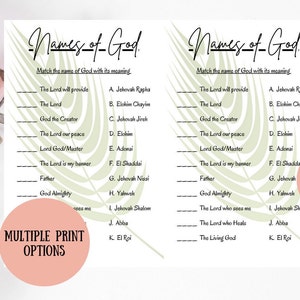 BIBLE TRIVIA | Names of GOD | Matching Bible Game | Bible Study ...