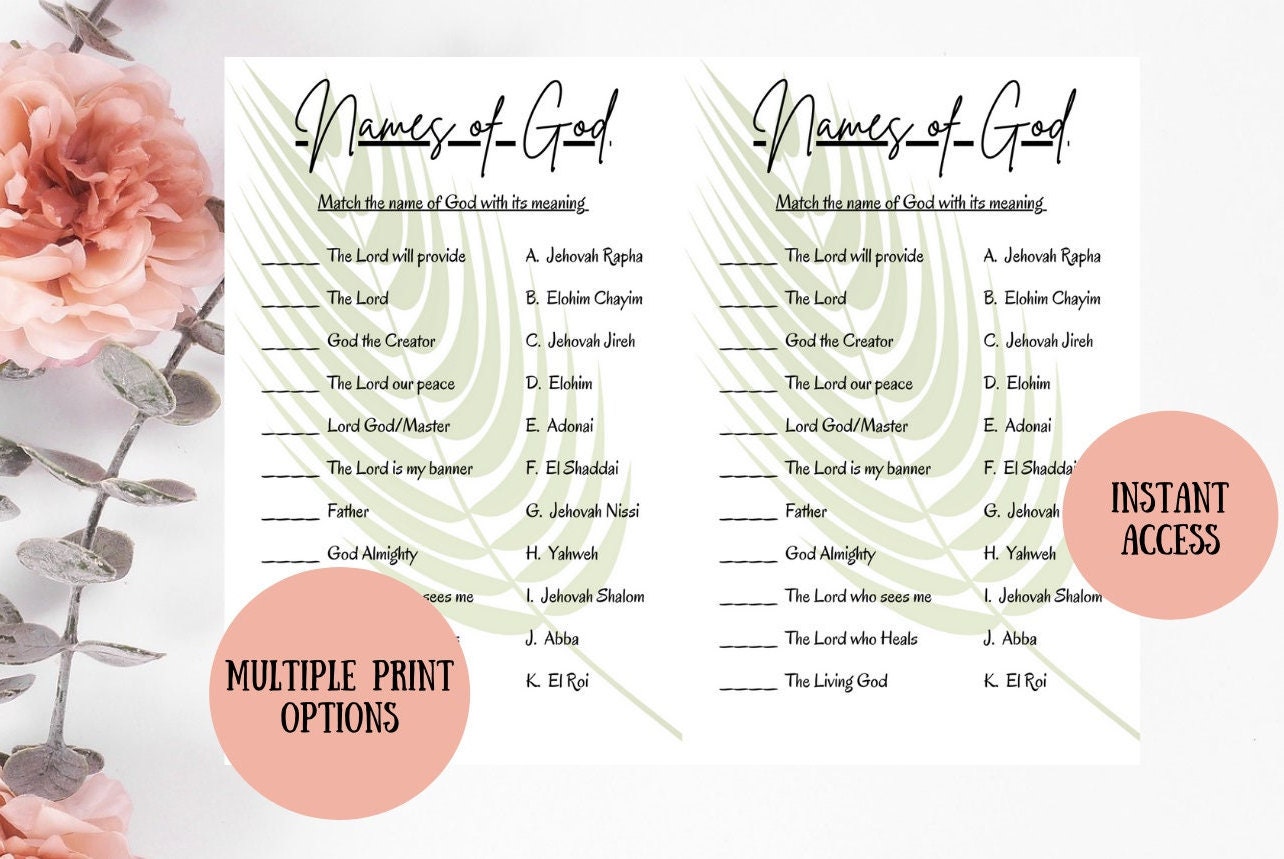 BIBLE TRIVIA | Names of GOD | Matching Bible Game | Bible Study ...