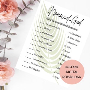 BIBLE TRIVIA | Names of GOD | Matching Bible Game | Bible Study ...