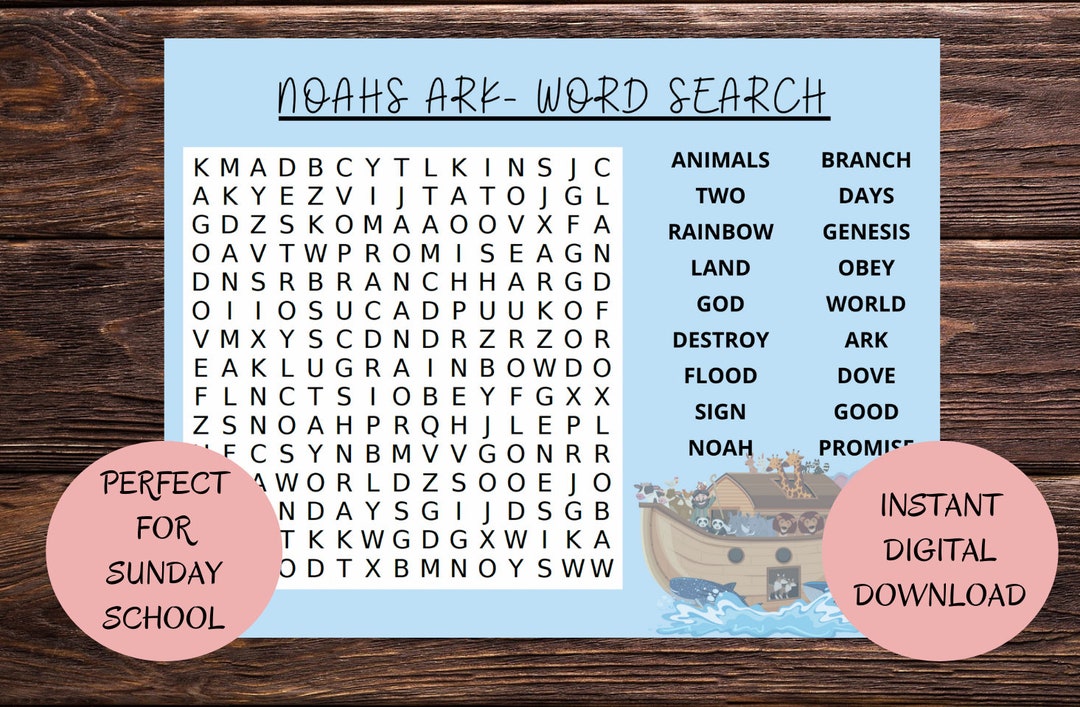 KIDS NOAH'S ARK Word Search - Sunday School - Bible Study - Easter ...