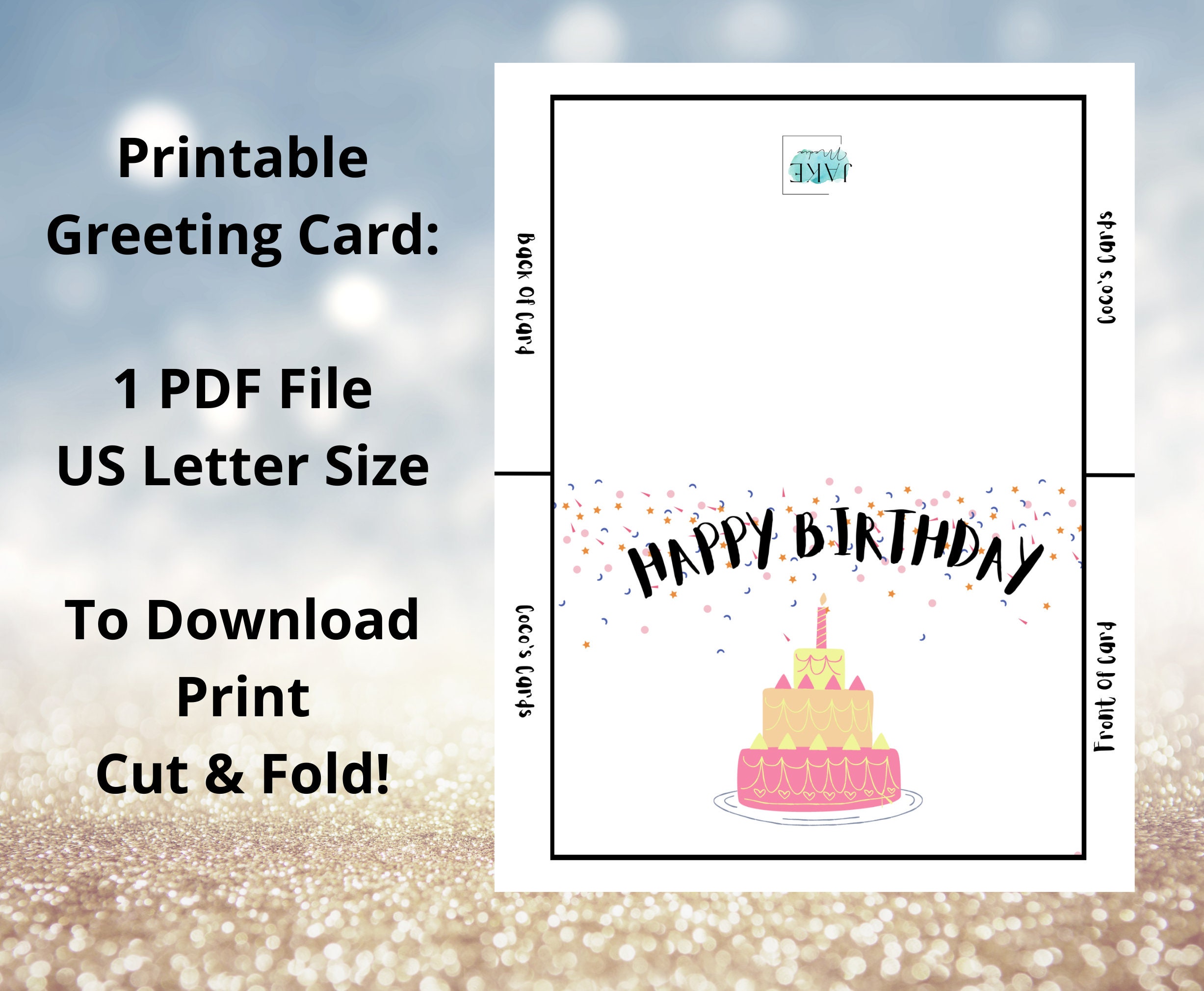 Instant Download Happy Birthday Cake Card - Etsy