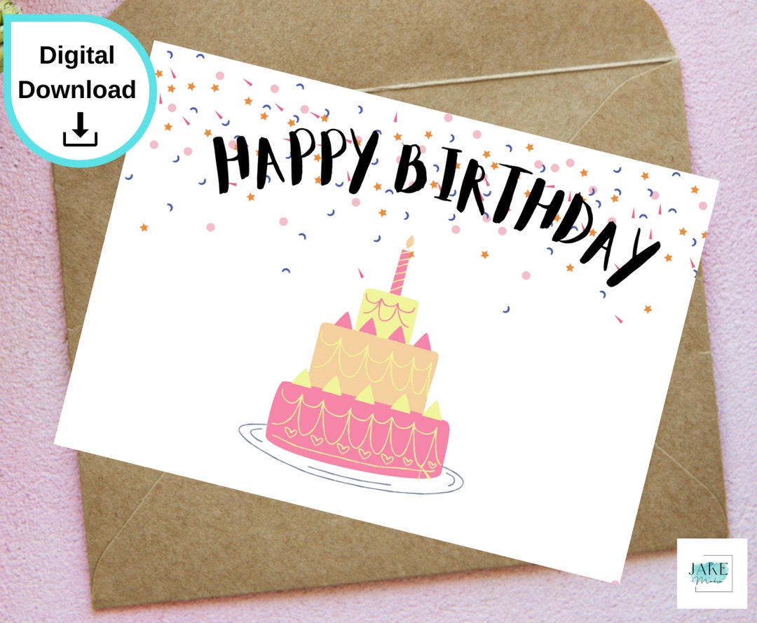 Instant Download Happy Birthday Cake Card - Etsy