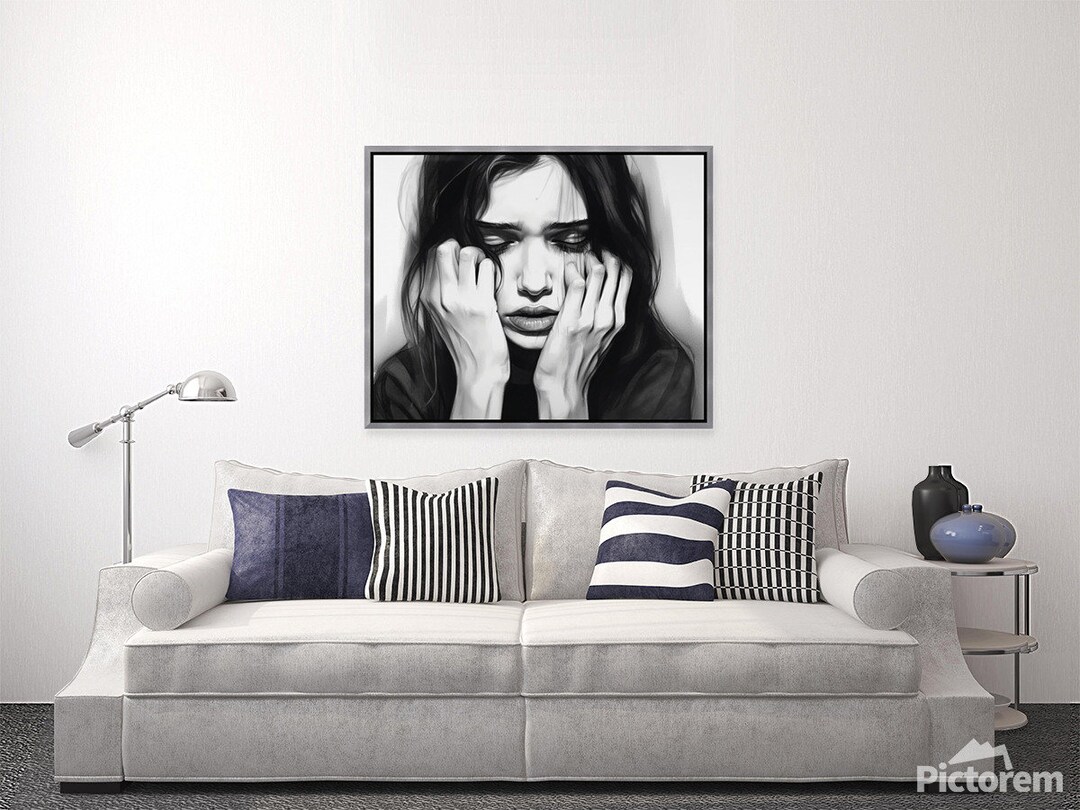 Digital Canva Sad Girl Portrait Black/white - Etsy