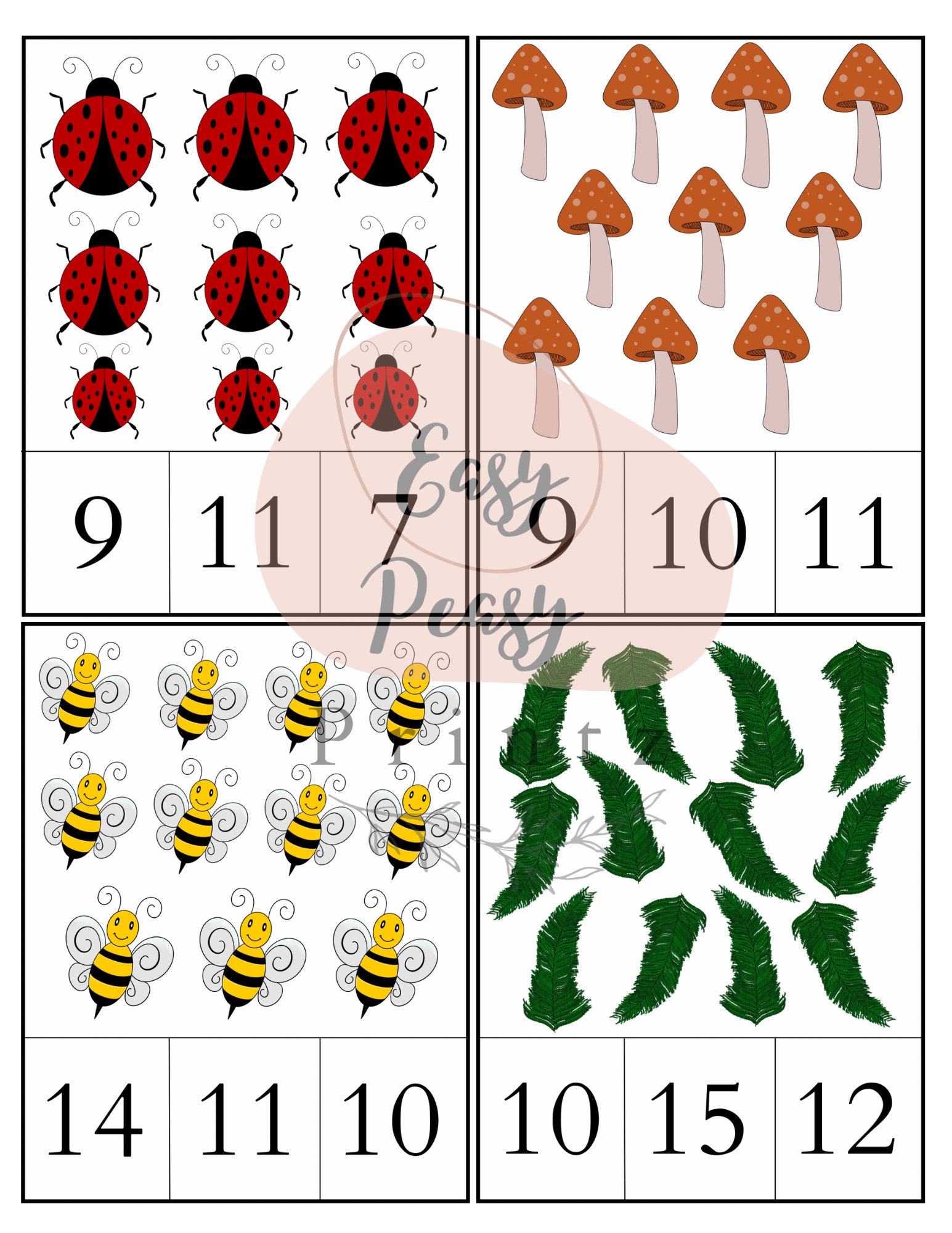 Spring Themed Counting Flash Cards 1-15, Count and Clip, Number Flash ...