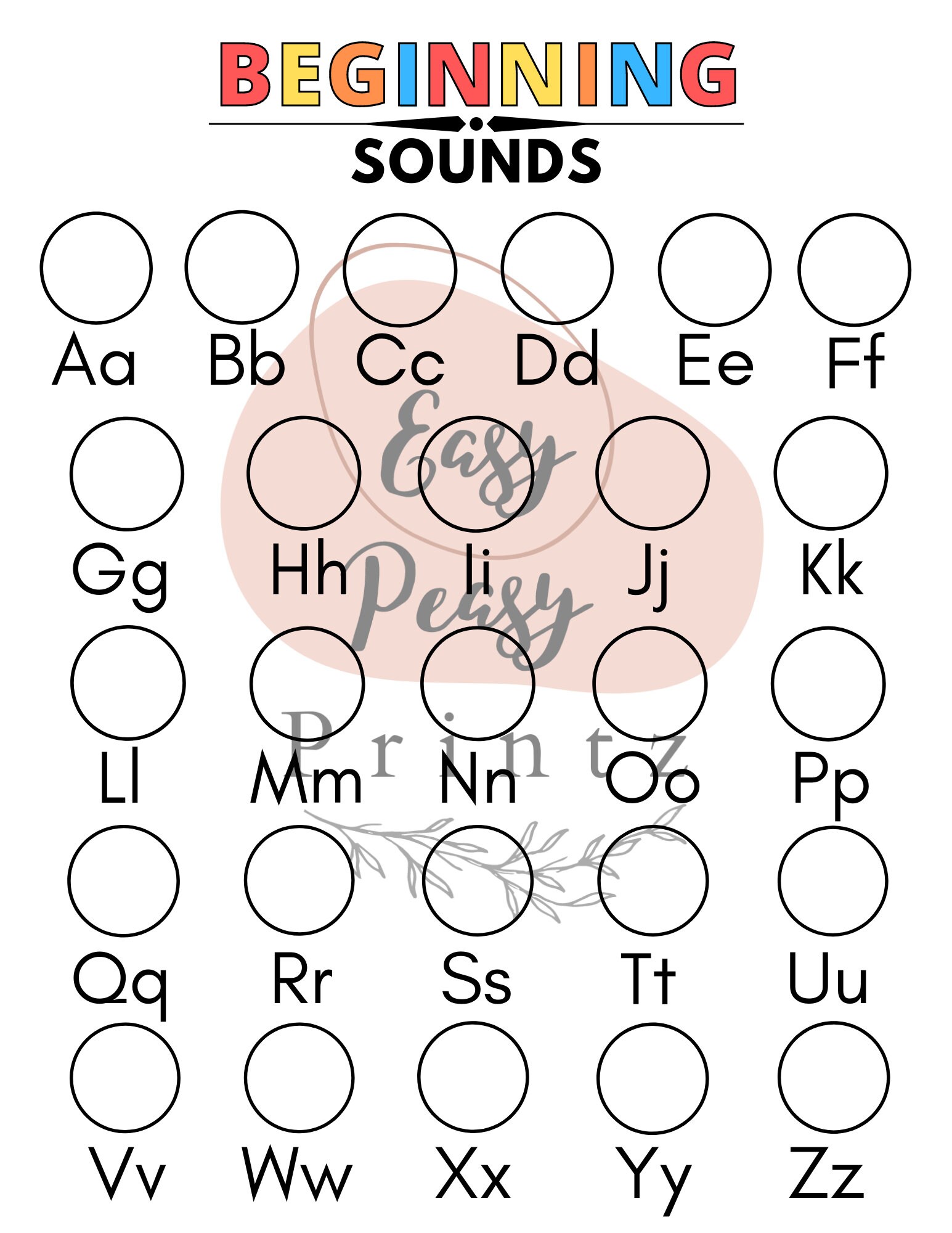 Printable Alphabet Beginning Sounds Worksheet Educational - Etsy