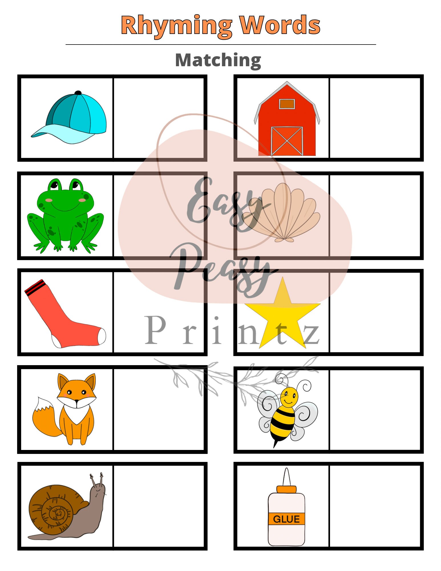 Rhyming Words Matching Printable, Educational Learning, Preschool and ...