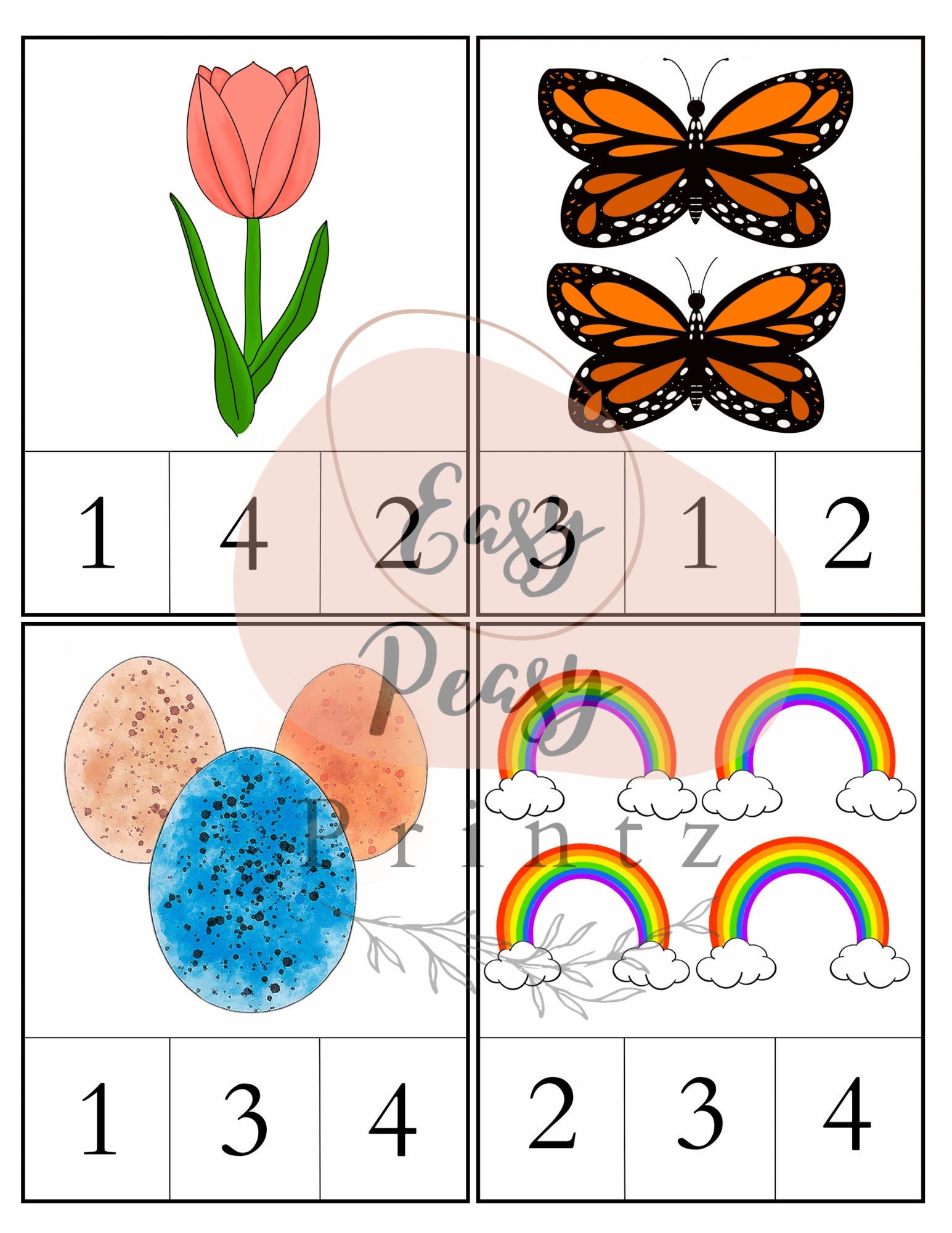 Spring Themed Counting Flash Cards 1-15, Count and Clip, Number Flash ...