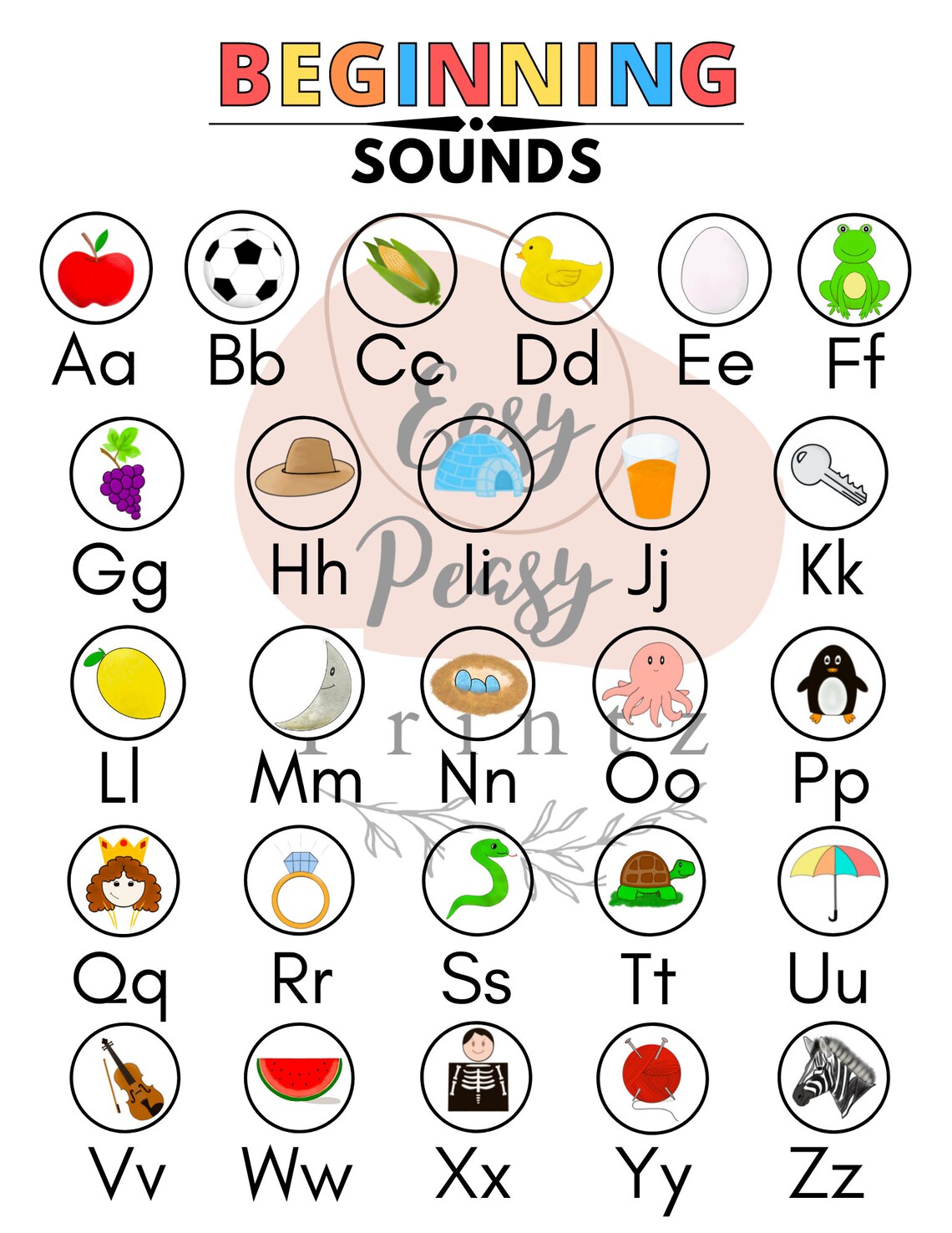 Printable Alphabet Beginning Sounds Worksheet Educational - Etsy