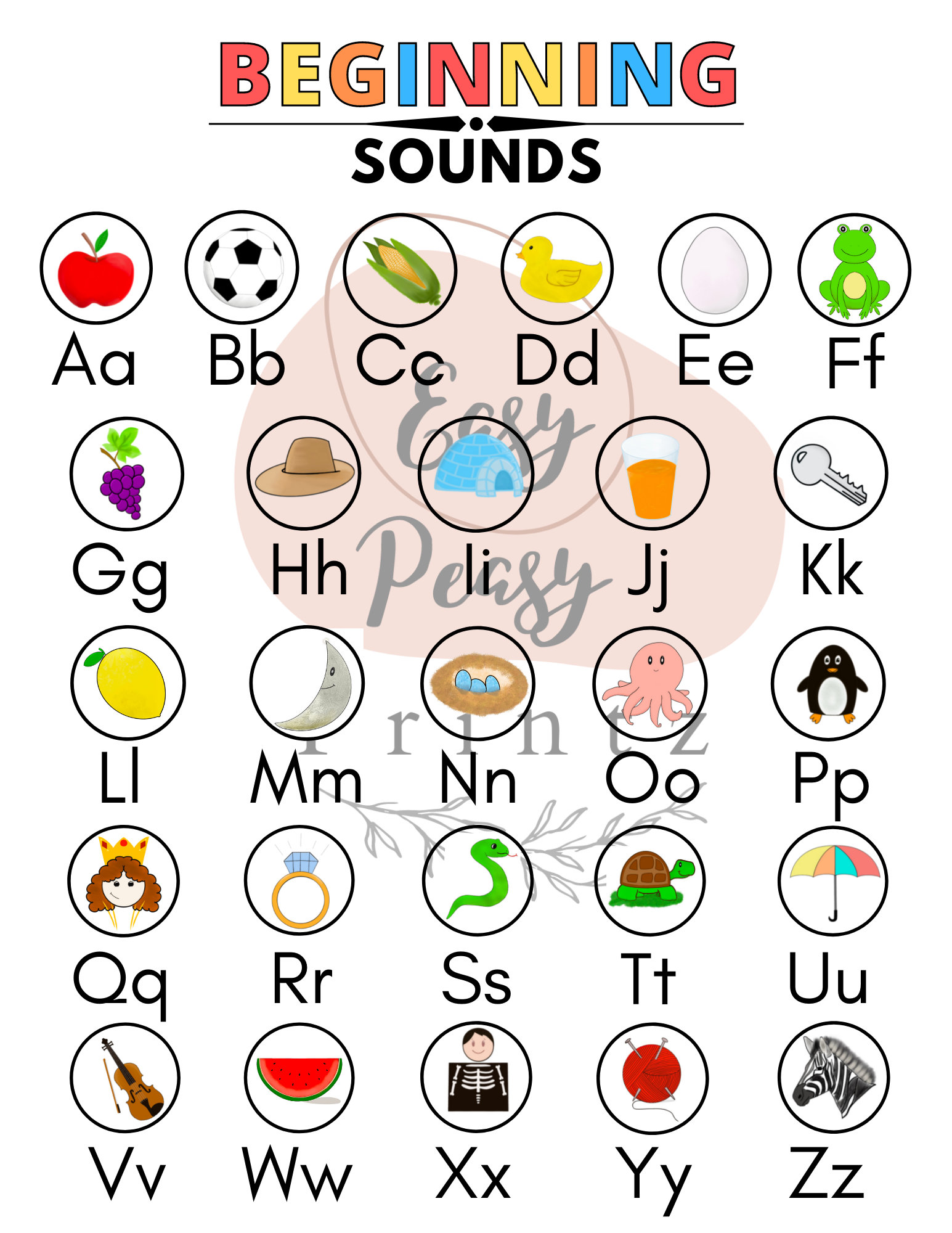 Printable Alphabet Beginning Sounds Worksheet Educational - Etsy