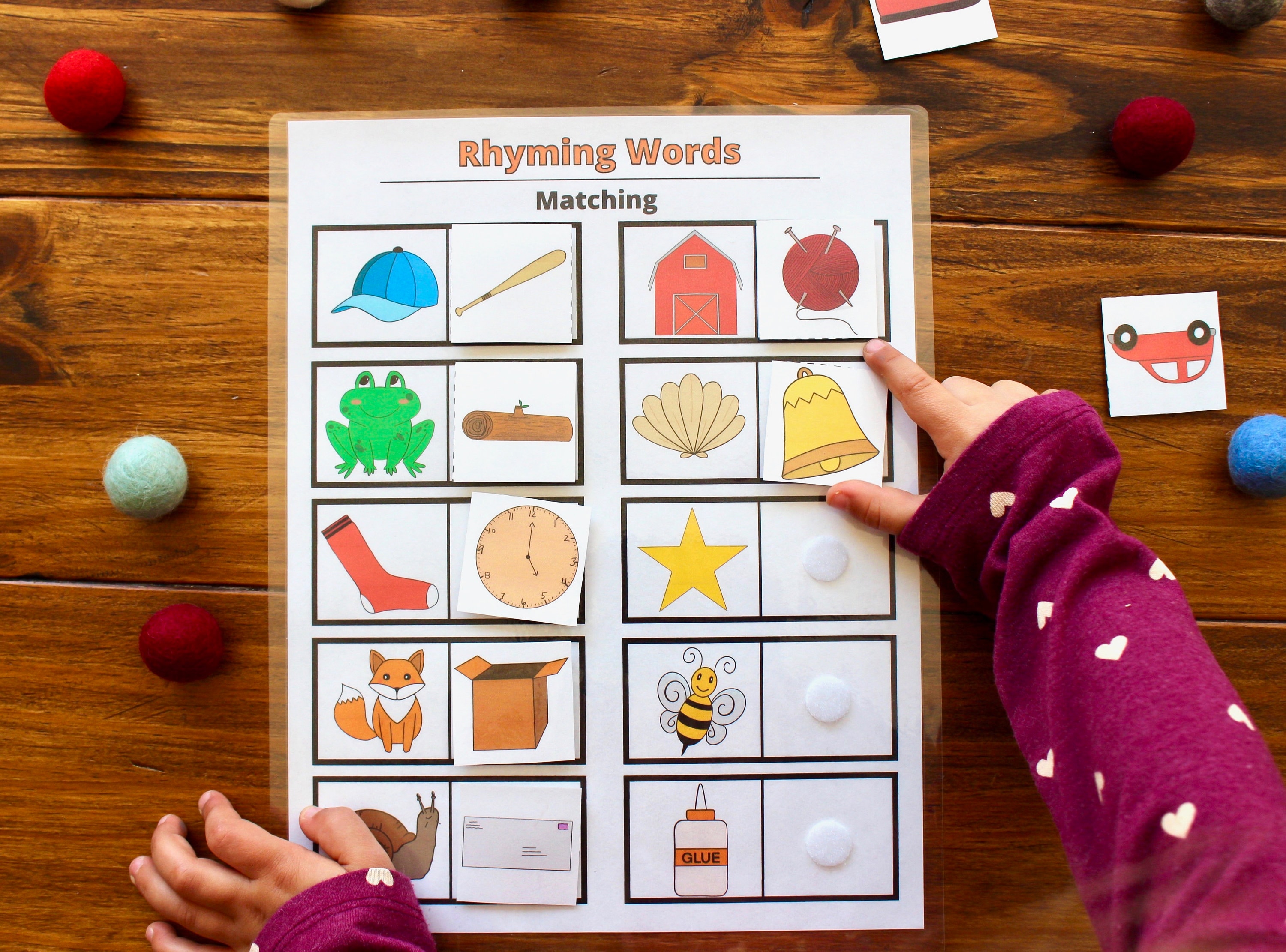 Rhyming Words Matching Printable, Educational Learning, Preschool and ...