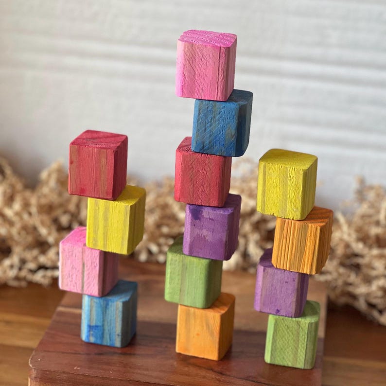 Rainbow Wooden Blocks | Tinted Building Blocks | Natural Wood, Non ...