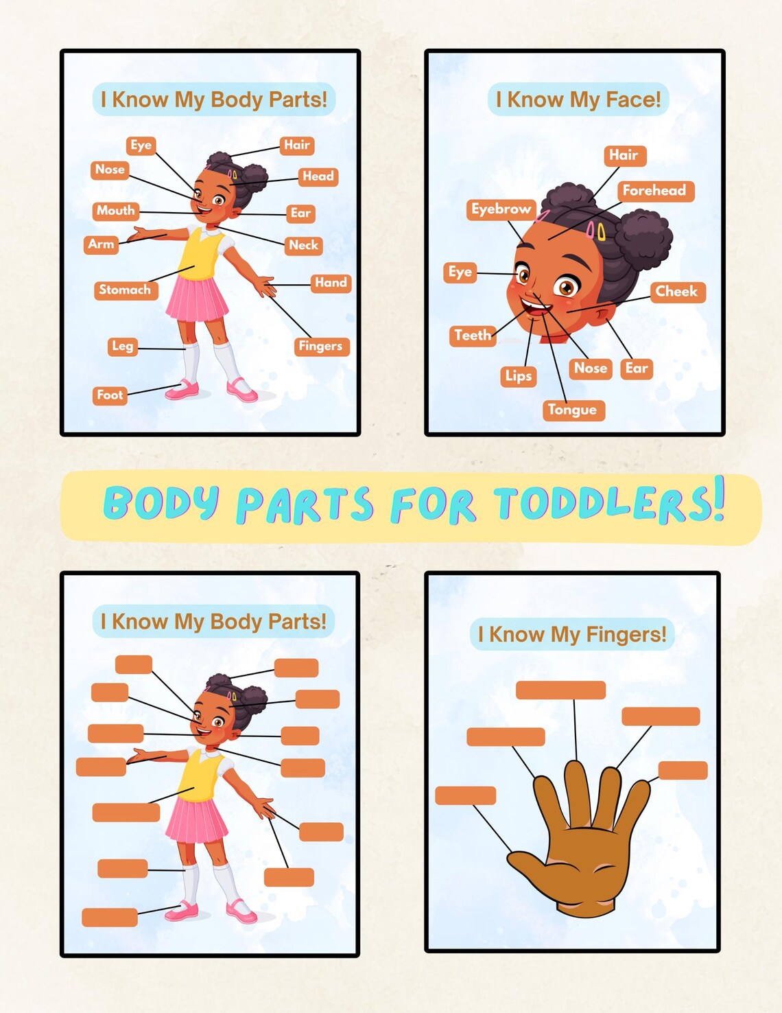 Body Parts Printable Workbook for Toddlers - Learn Anatomy With Black ...