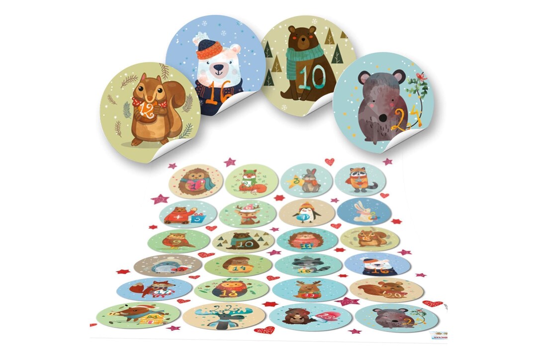 24 Number Stickers for the DIY Advent Calendar 4 Cm Round Colorful ...