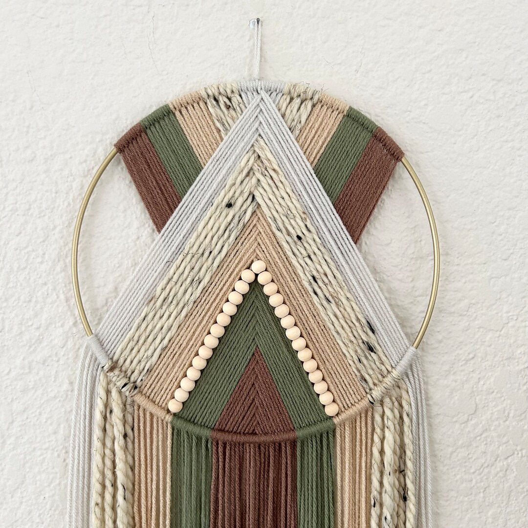 Yarn Hoop Wall Hanging, Green Brown Boho Tapestry, Handmade Decor - Etsy