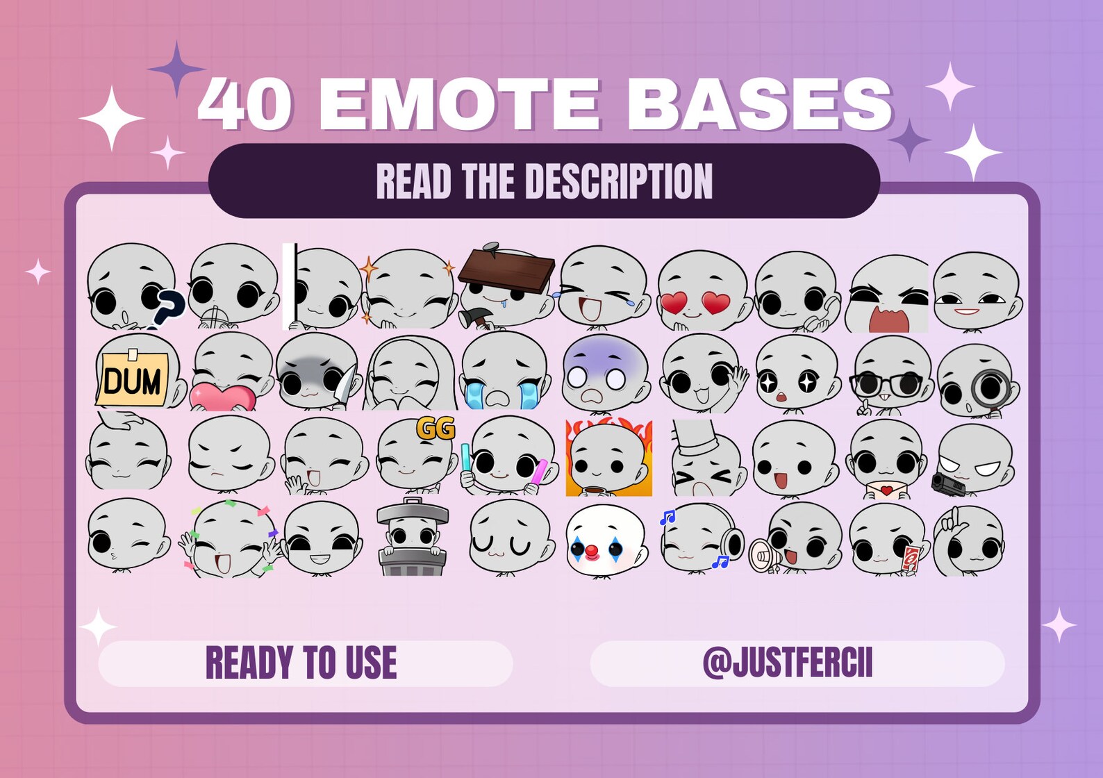 40 Emote Bases/ Emote Base Pack / YCH Emoticons / Templates / Draw Your ...