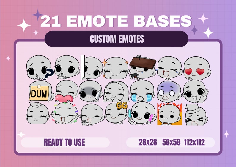 21 Emote Bases Emote Base Pack Ych Emotes Templates Draw Your Own Emotes Custom Emotes