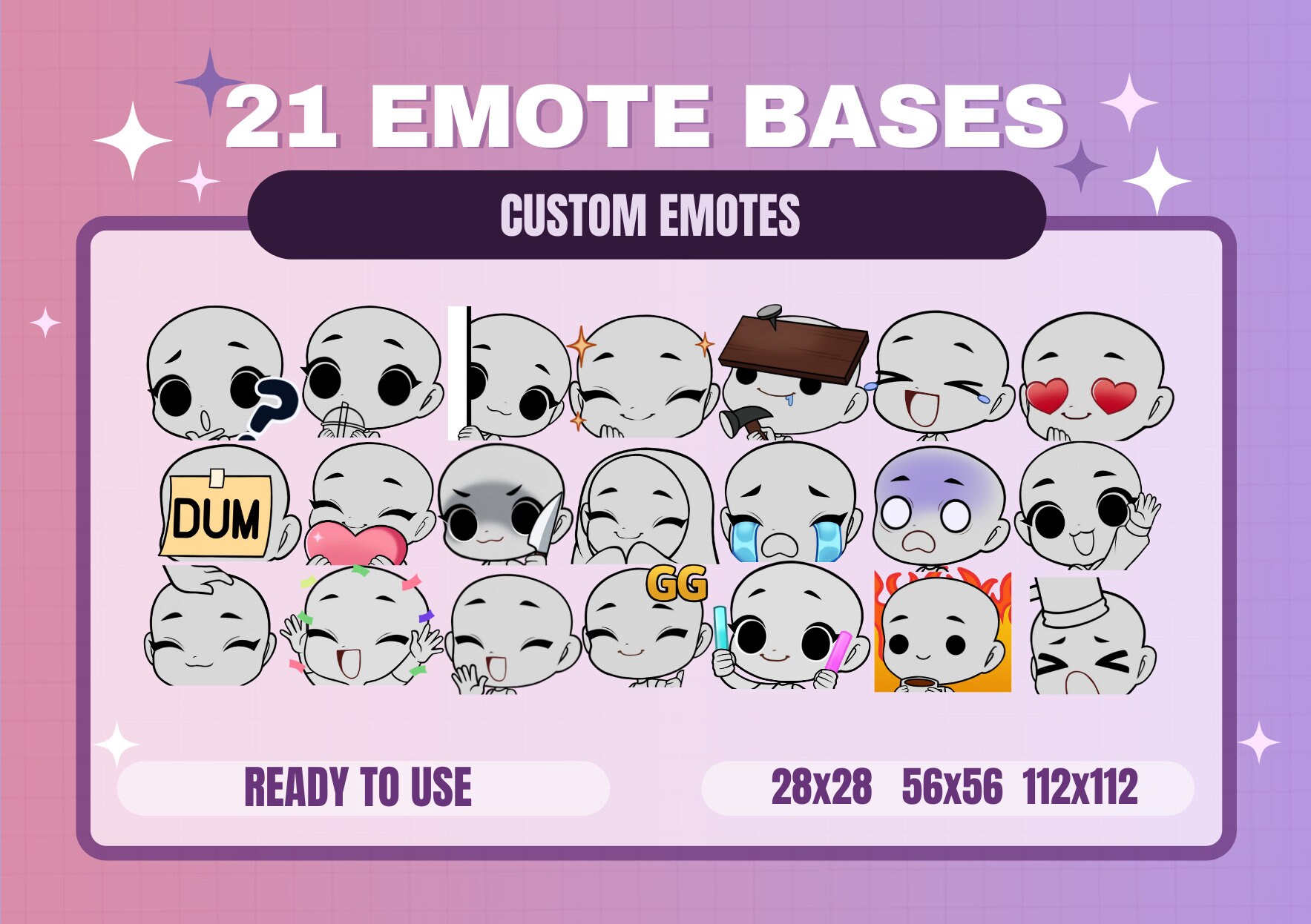 21 Emote Bases/ Emote Base Pack / YCH Emotes / Templates / Draw Your ...