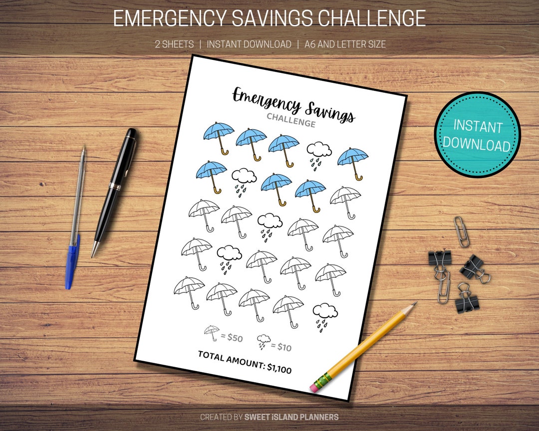 Emergency Savings Challenge, A6, Emergency Fund, Saving Tracker ...