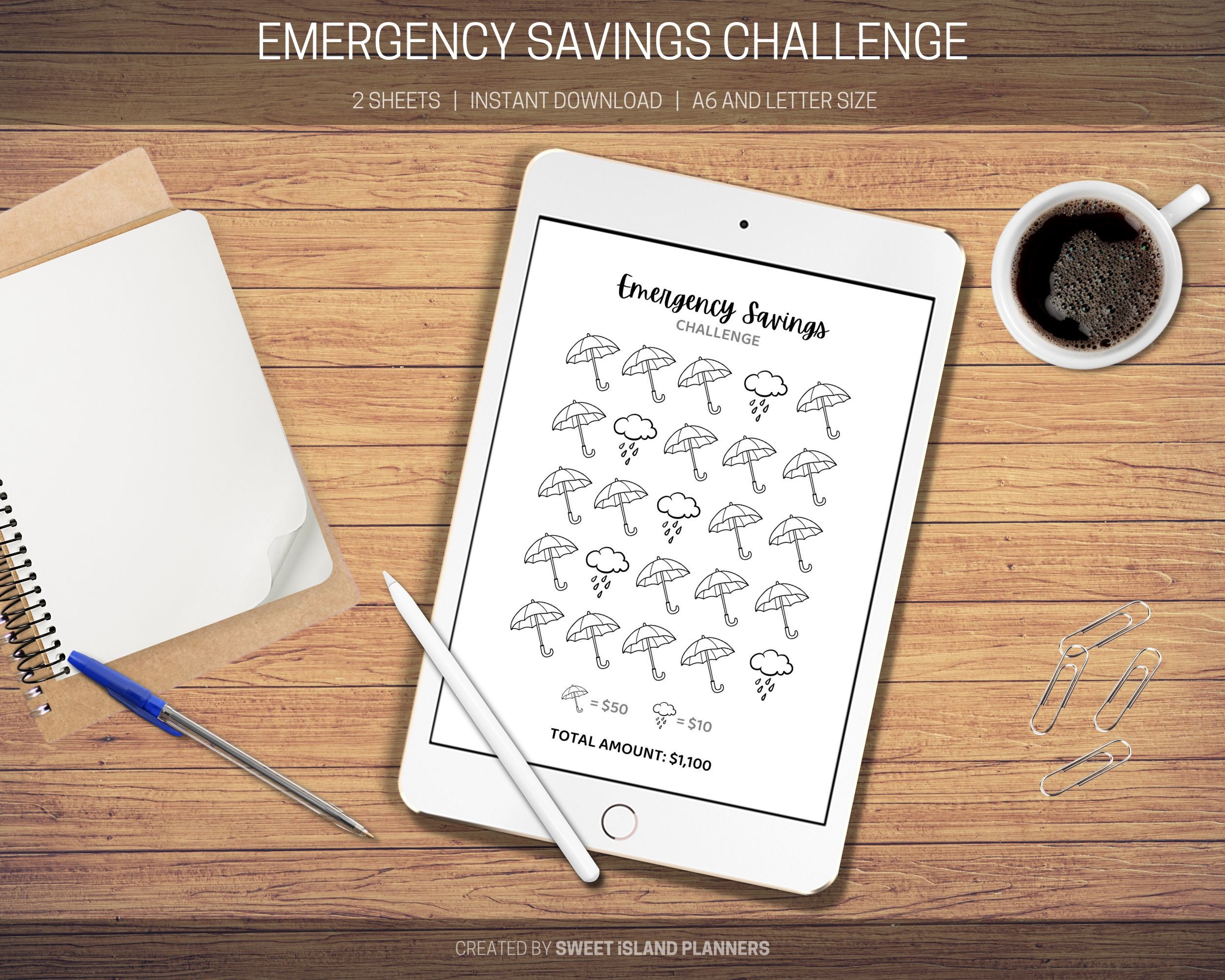 Emergency Savings Challenge, A6, Emergency Fund, Saving Tracker ...