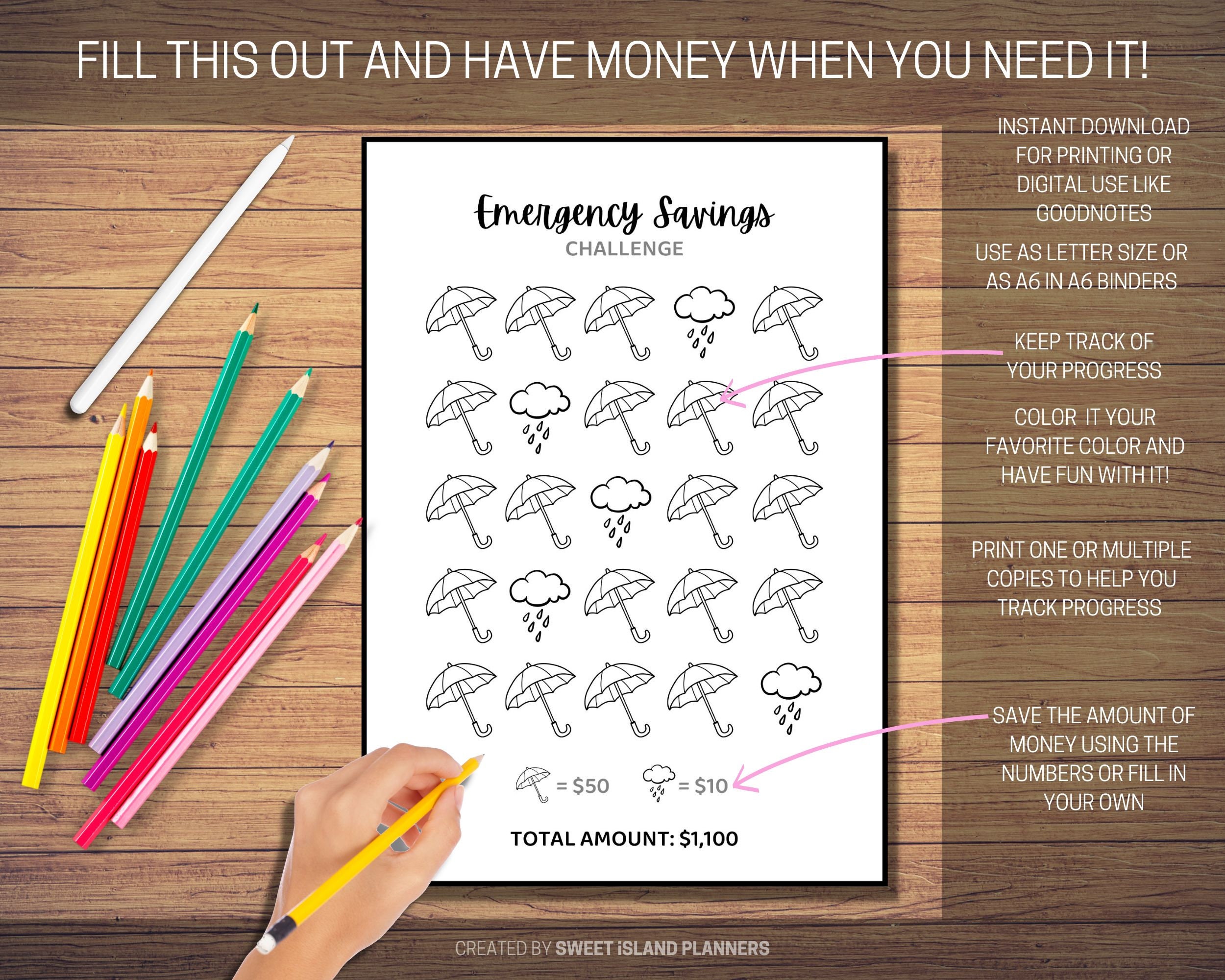 Emergency Savings Challenge, A6, Emergency Fund, Saving Tracker ...