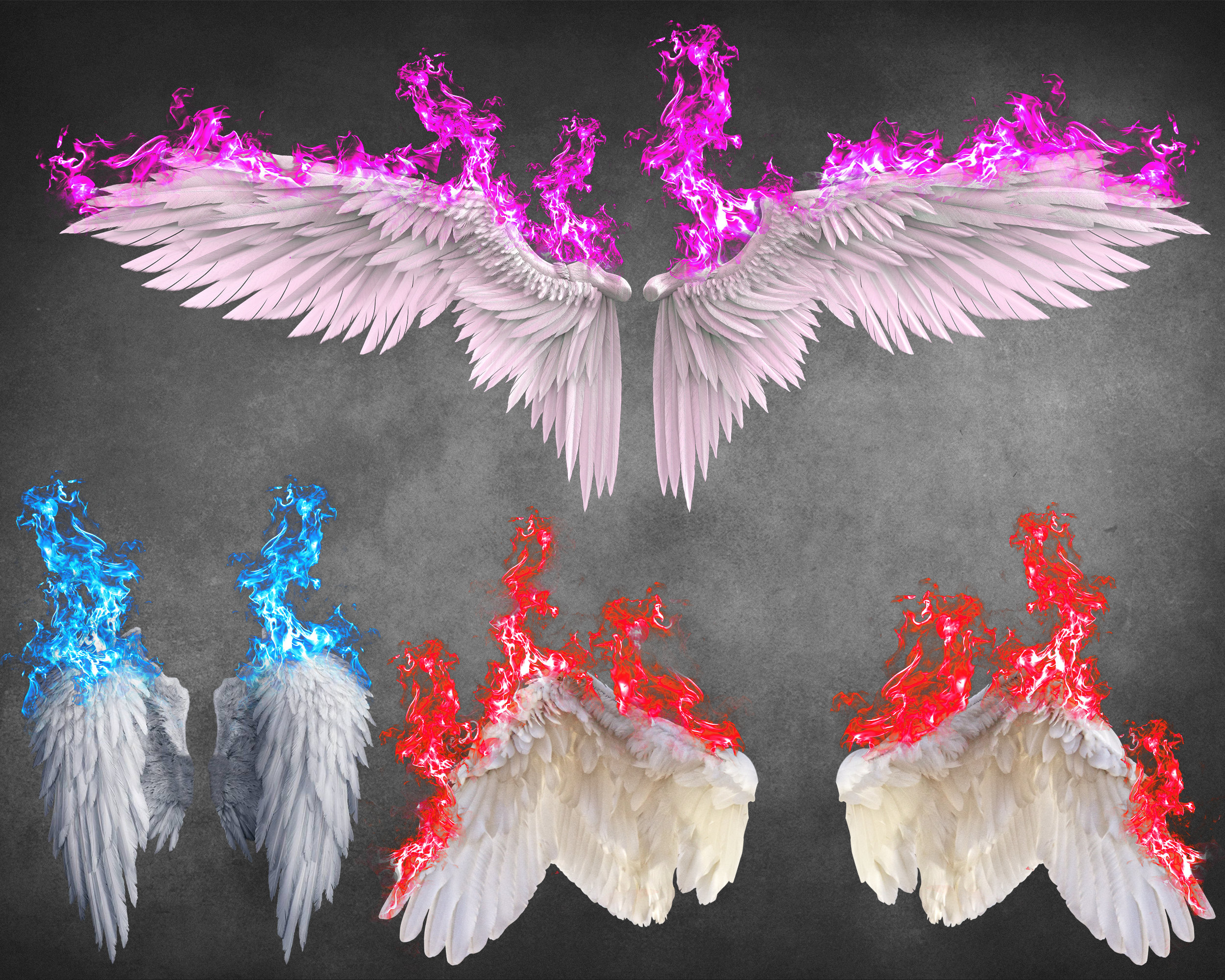 10 Fire Wing Overlays Neon Fire Wings Feather Wing Overlays - Etsy