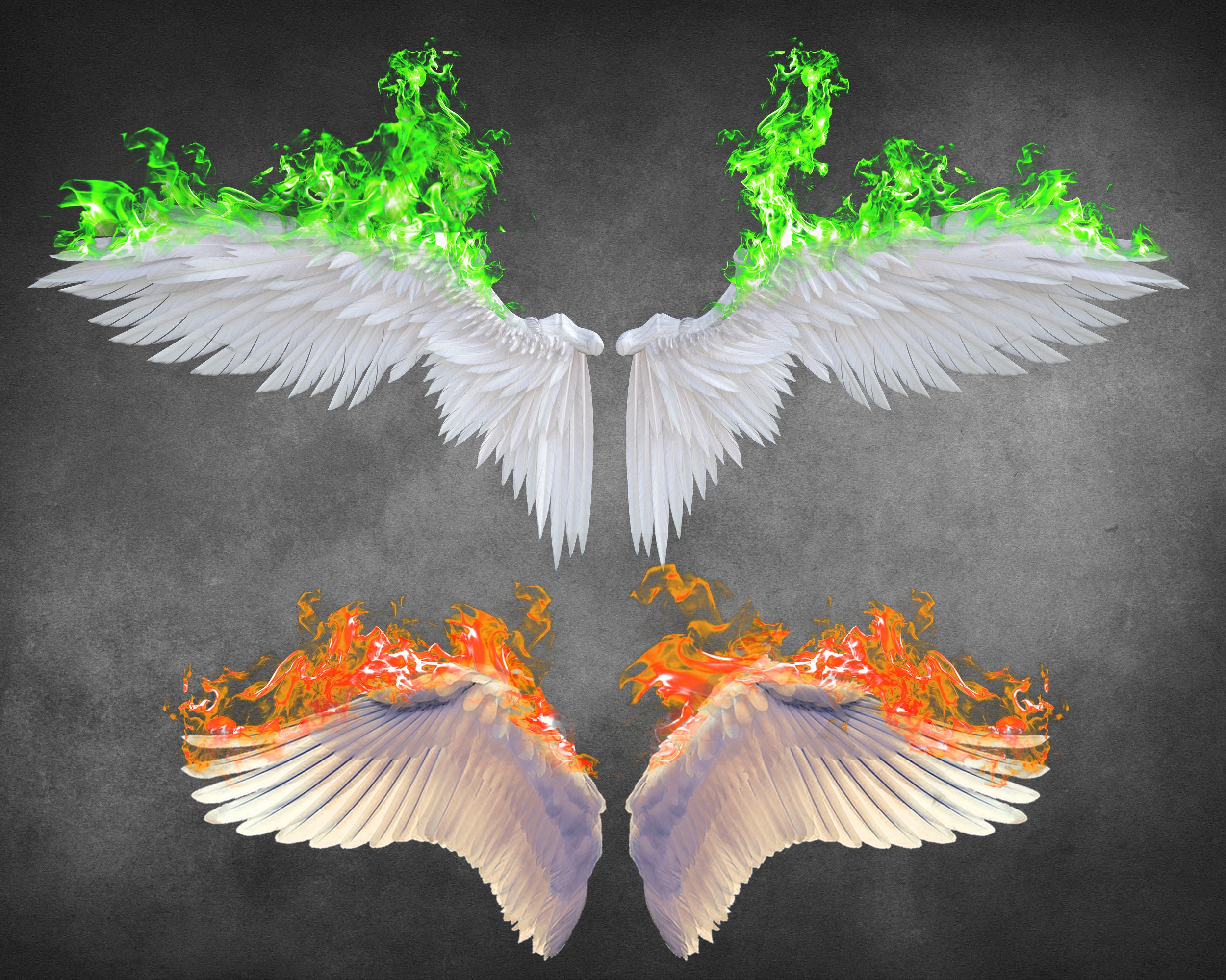 10 Fire Wing Overlays Neon Fire Wings Feather Wing Overlays - Etsy