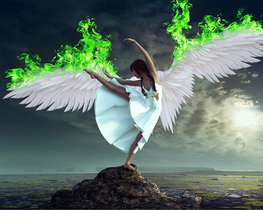 10 Fire Wing Overlays, Neon Fire Wings, Feather Wing Overlays, Angel ...