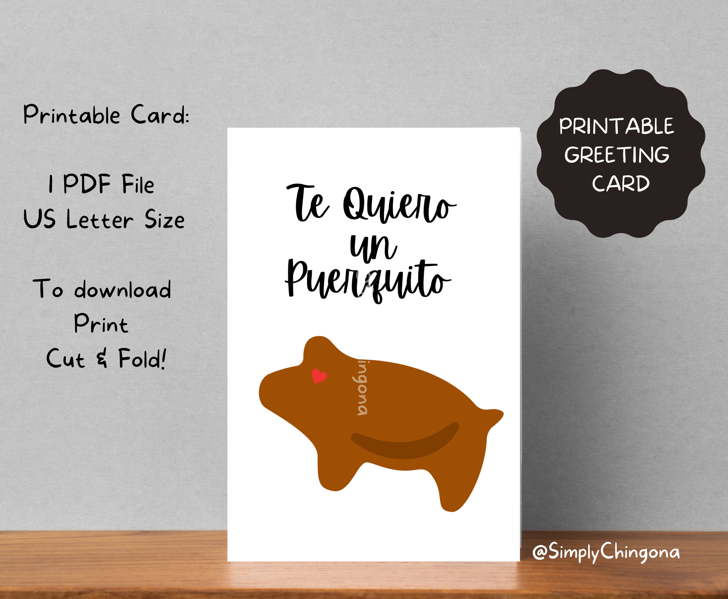 PRINTABLE- Te Quiero Un Puerquito Card 7X5 - Etsy