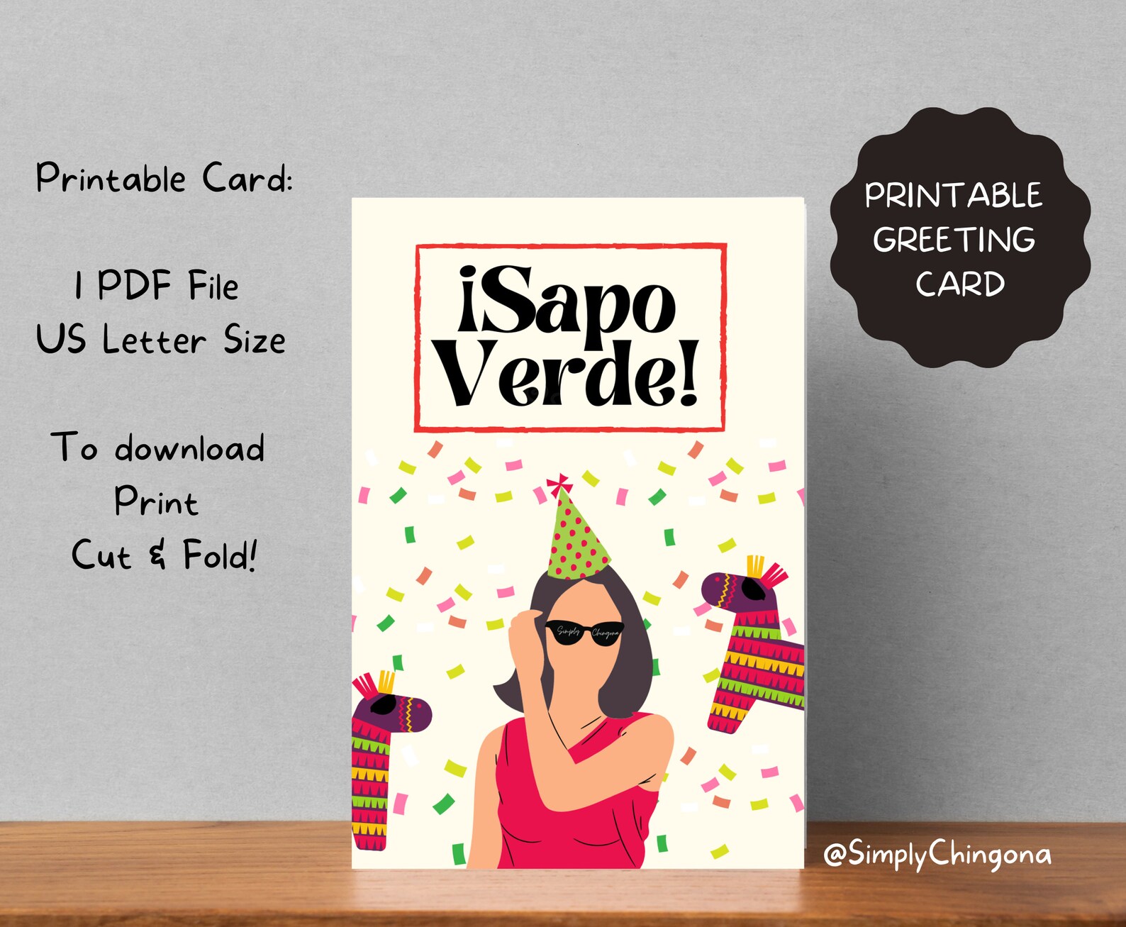 PRINTABLE- Happy Birthday, Sapo Verde Chingona Greeting Card, for ...