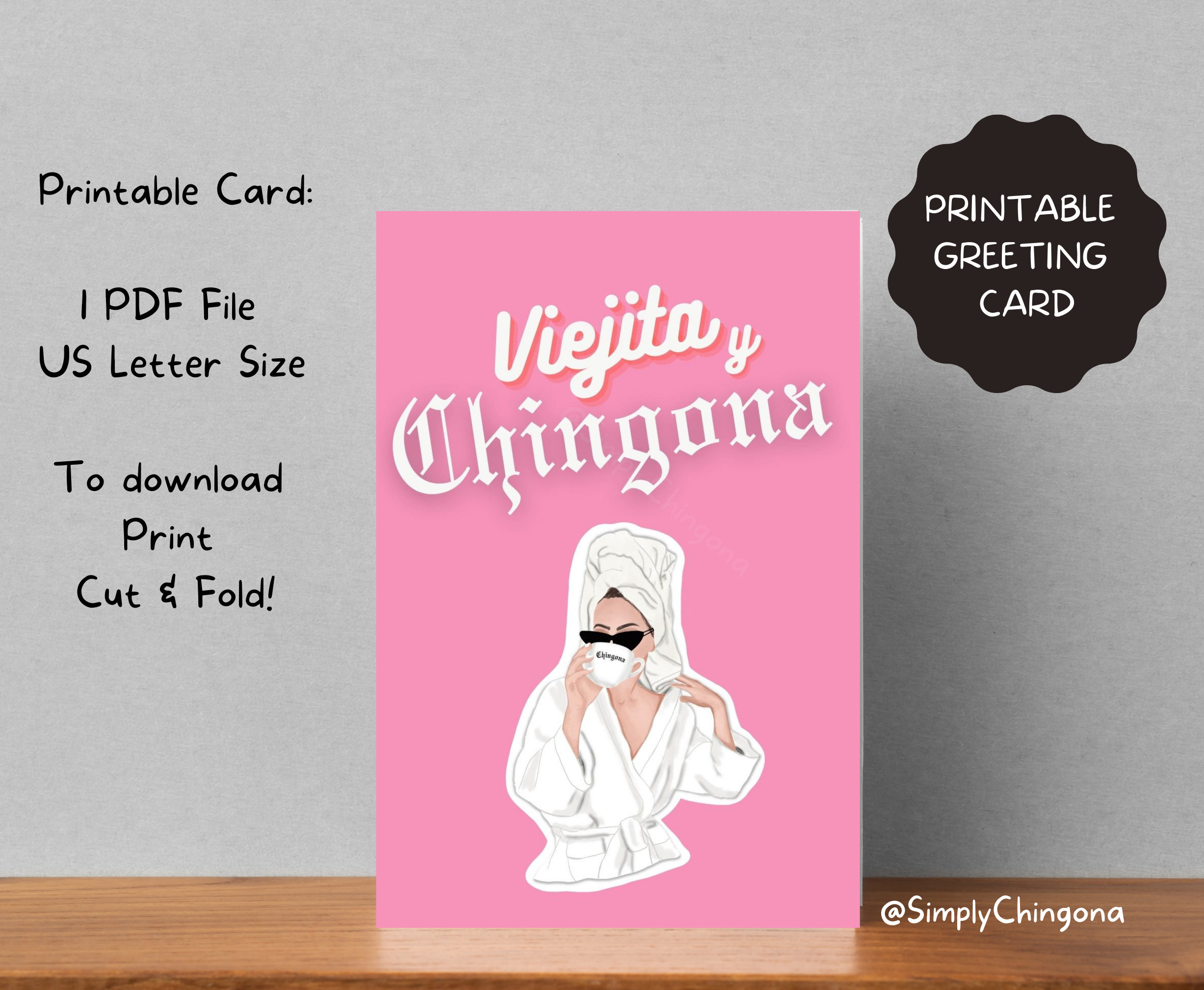 Printable Viejita Y Chingona Birthday Greeting Card Instant Dowbload ...