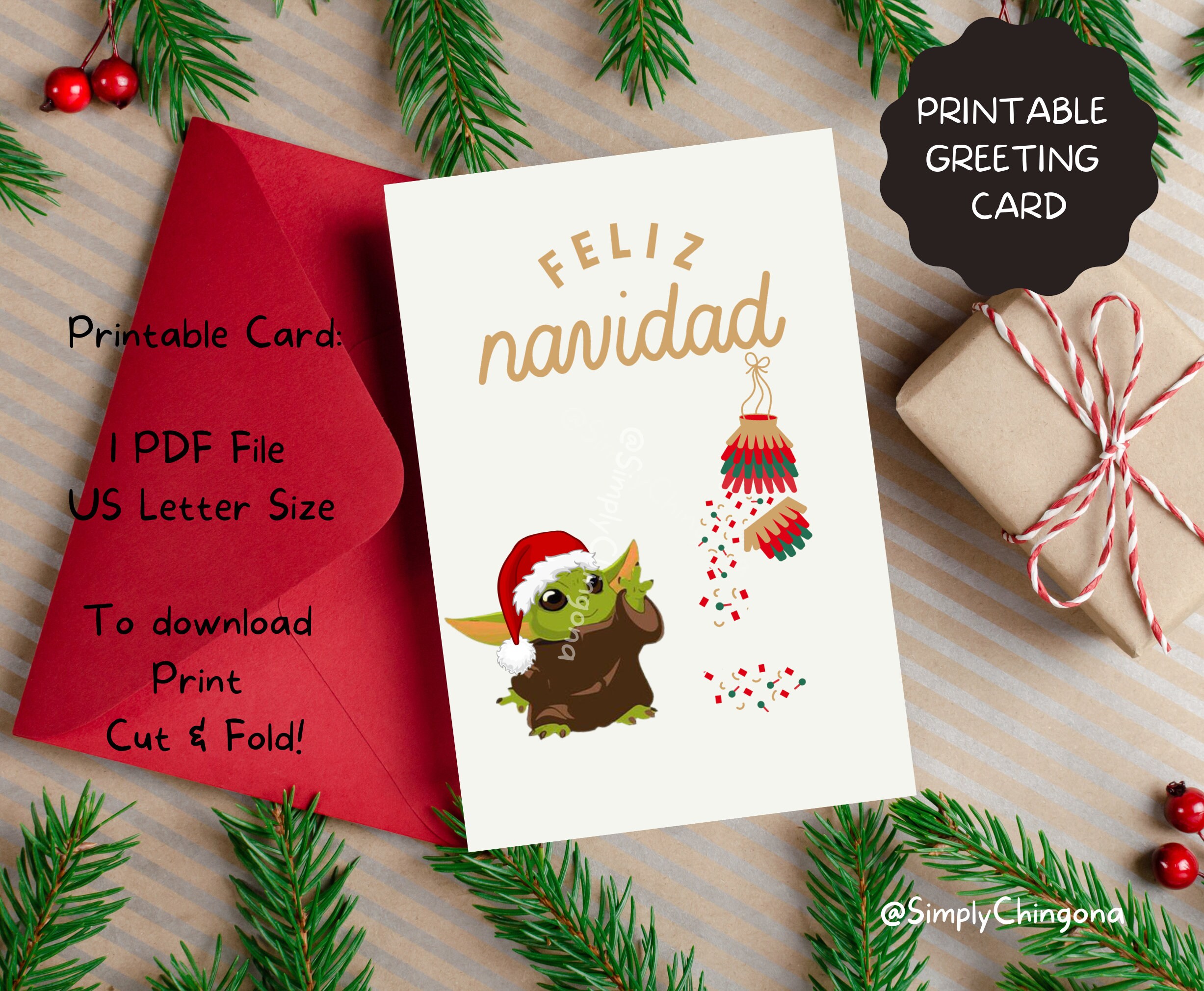 Printable Baby Grogu Christmas Navidad Greeting Card Instant Download ...