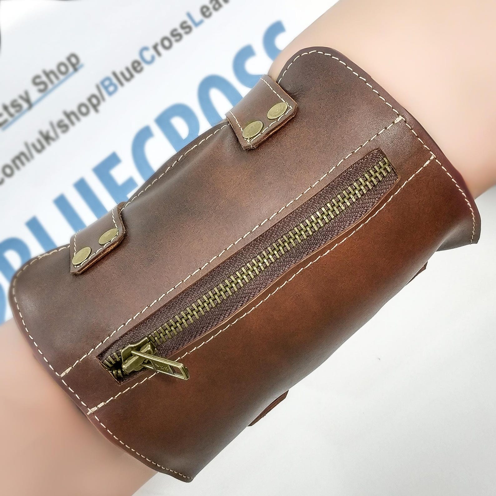 Handmade Genuine Brown Leather Wrist Wallet Cuff, Unisex Leather Arm ...