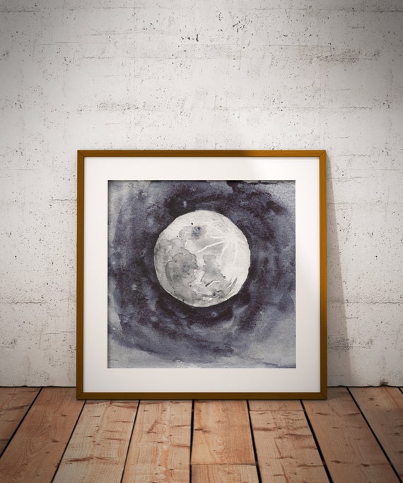 Space Watercolor Celestial Moon Painting With Seas Tycho and | Etsy