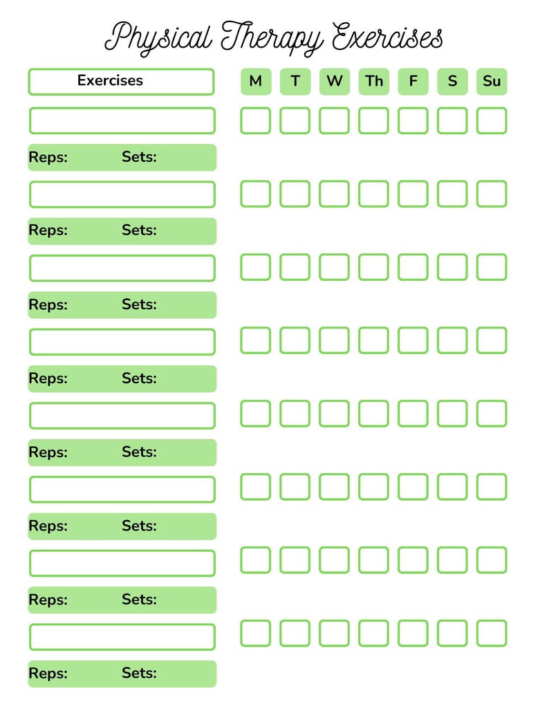 Physical Therapy Exercise Chart - Etsy
