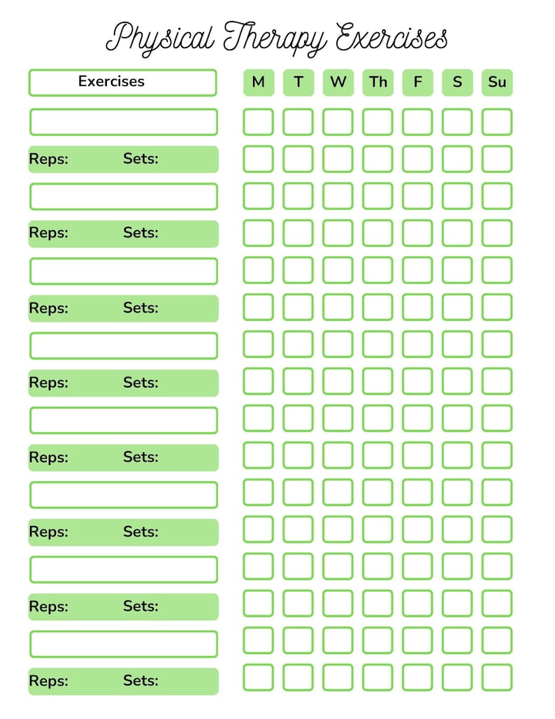 Physical Therapy Exercise Chart - Etsy