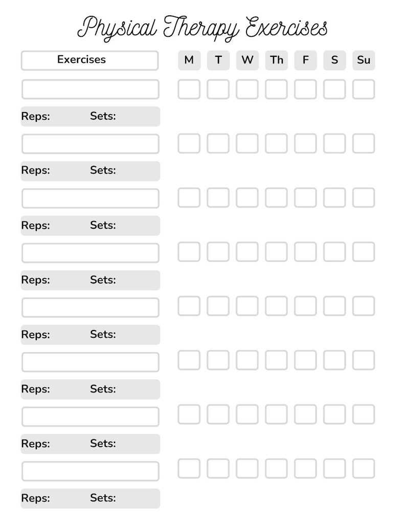 Physical Therapy Exercise Chart - Etsy