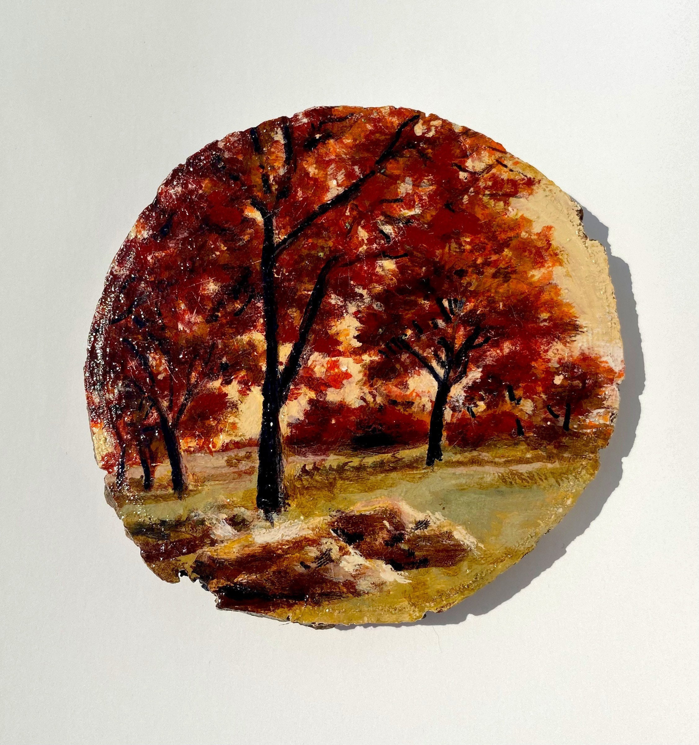 Wood Slice Art Original Acrylic Painting Forest Painting - Etsy